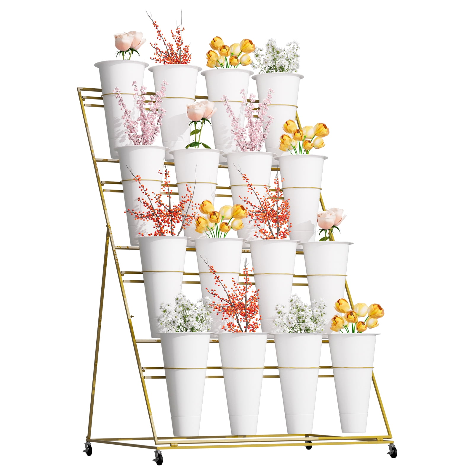 4 Layers Flower Display Stand with 16 Pots,Gold, Iron Florist Plant ...