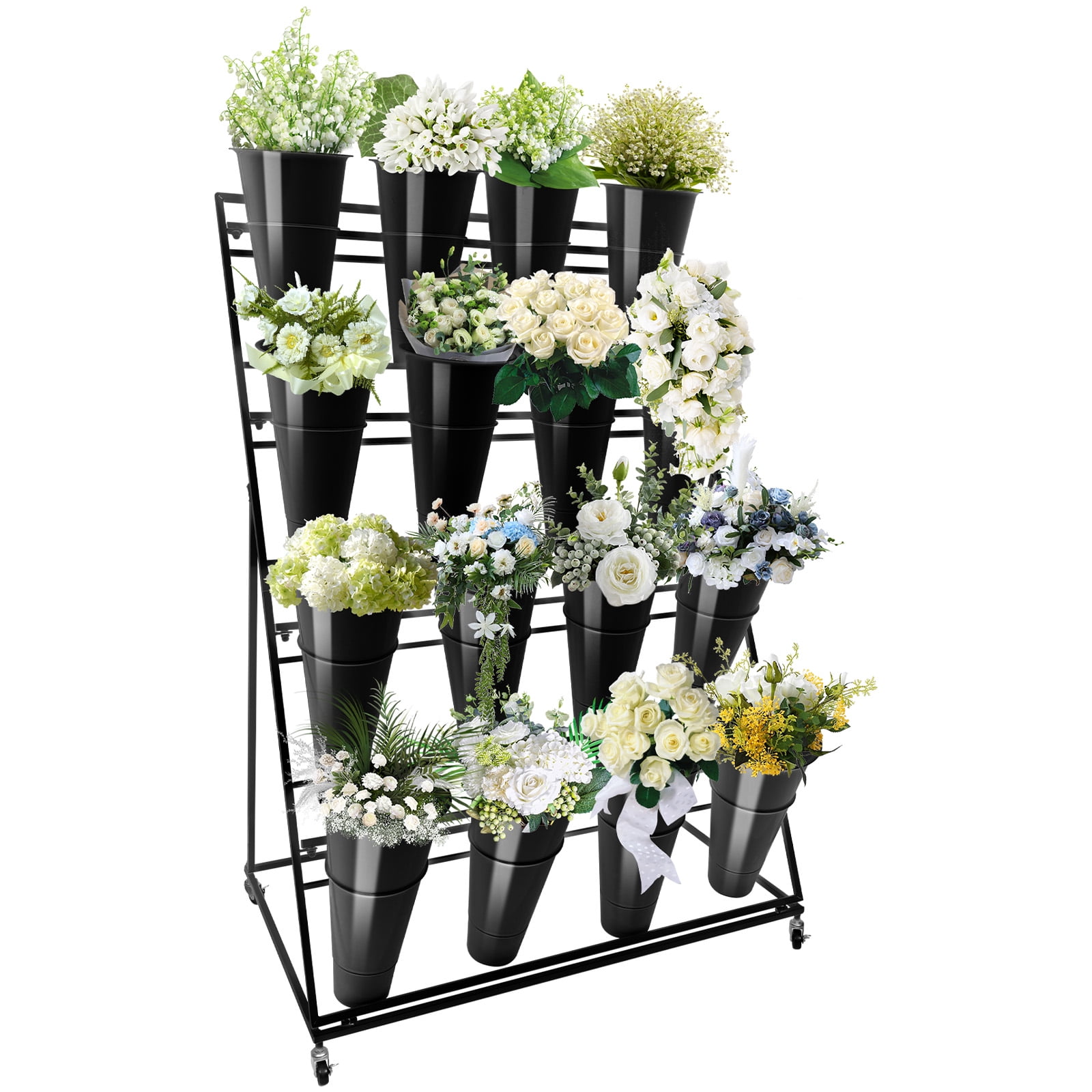 4 Layers Flower Display Stand,Metal Florist Bouquet Shelf with 16 Round ...