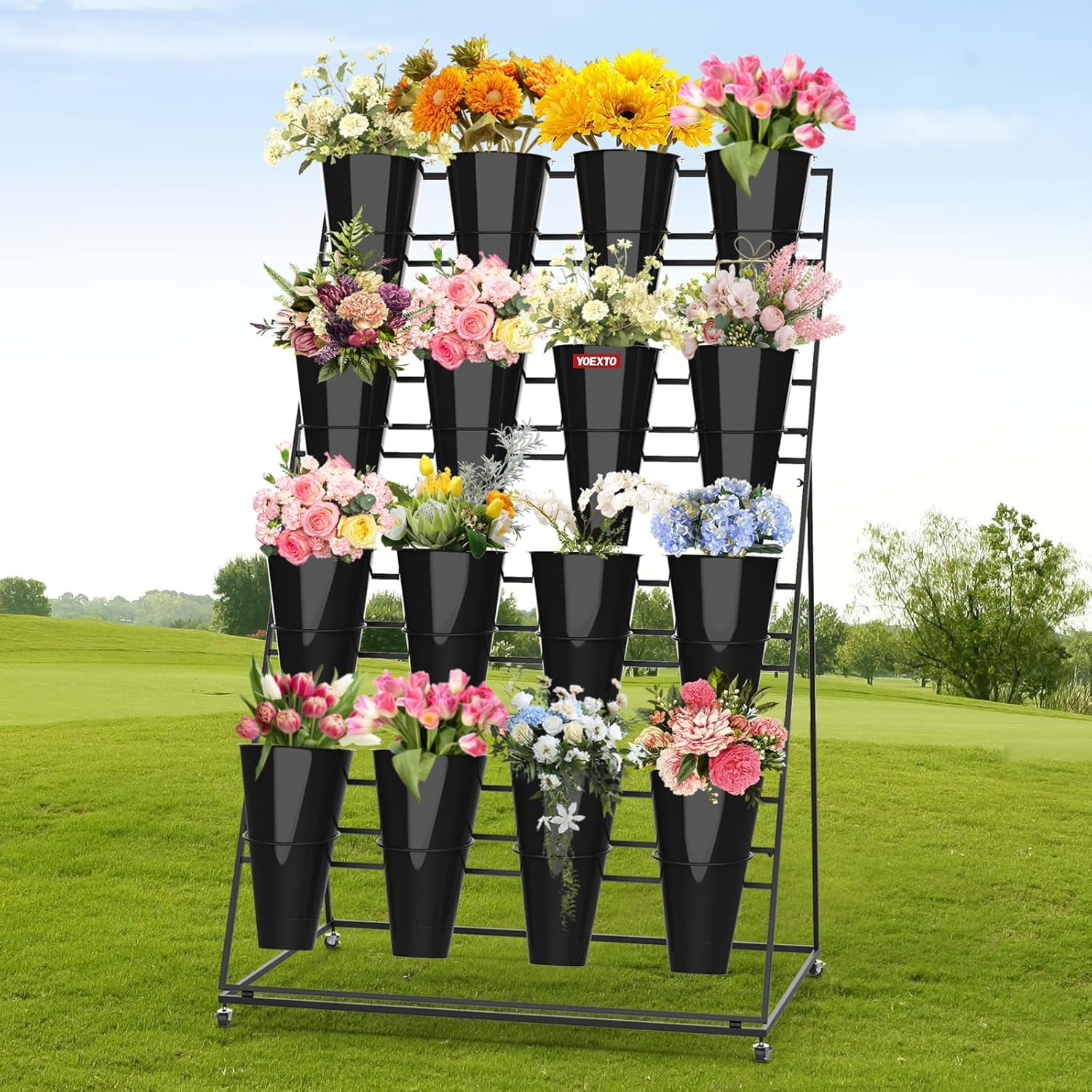 4 Layers Flower Display Stand with Buckets, 16 PCS Buckets Stand with ...