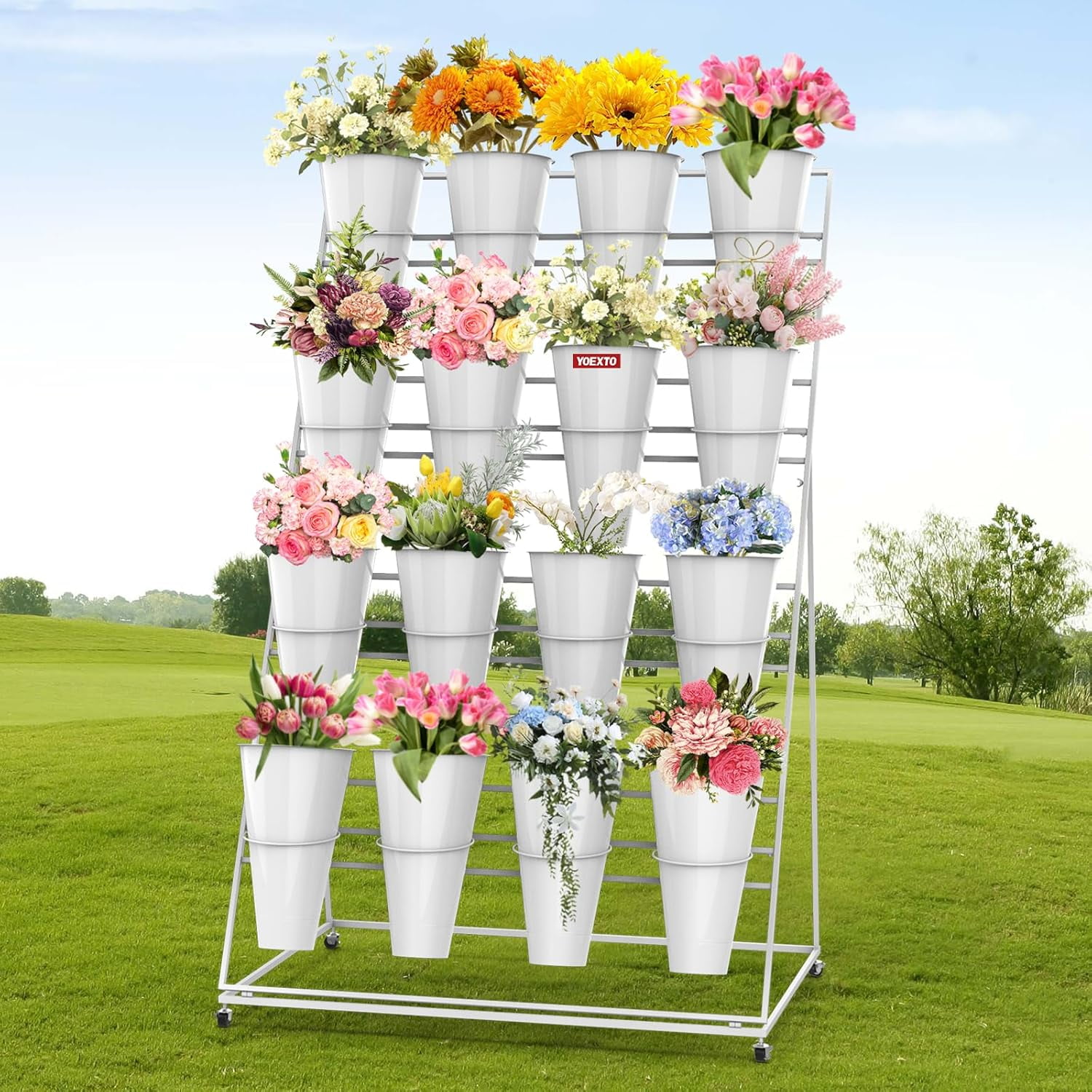 4 Layers Flower Display Stand with Buckets, 16 PCS Buckets Stand with ...