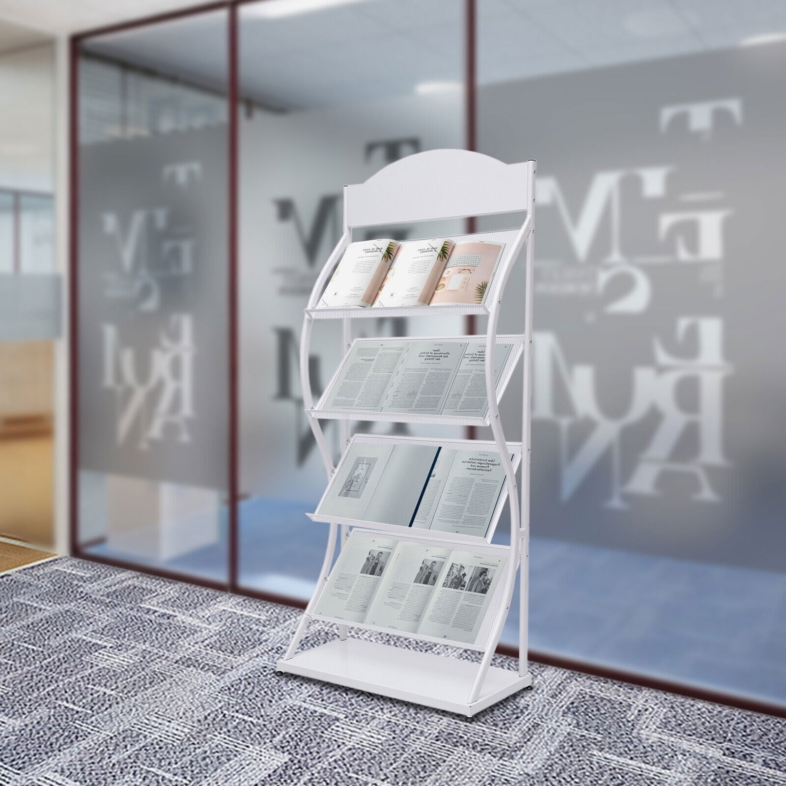 4 Layers Freestanding Magazine News Rack Office Display Organizer Metal ...