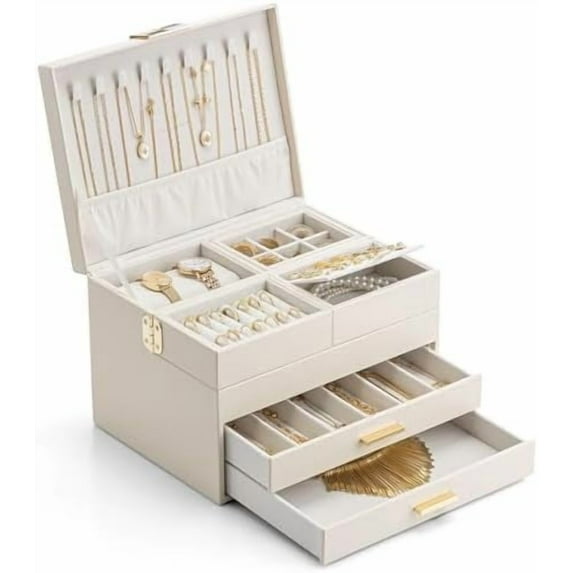 4 Layers Jewelry Box - Women Jewelry Box with Retractable Tray ...