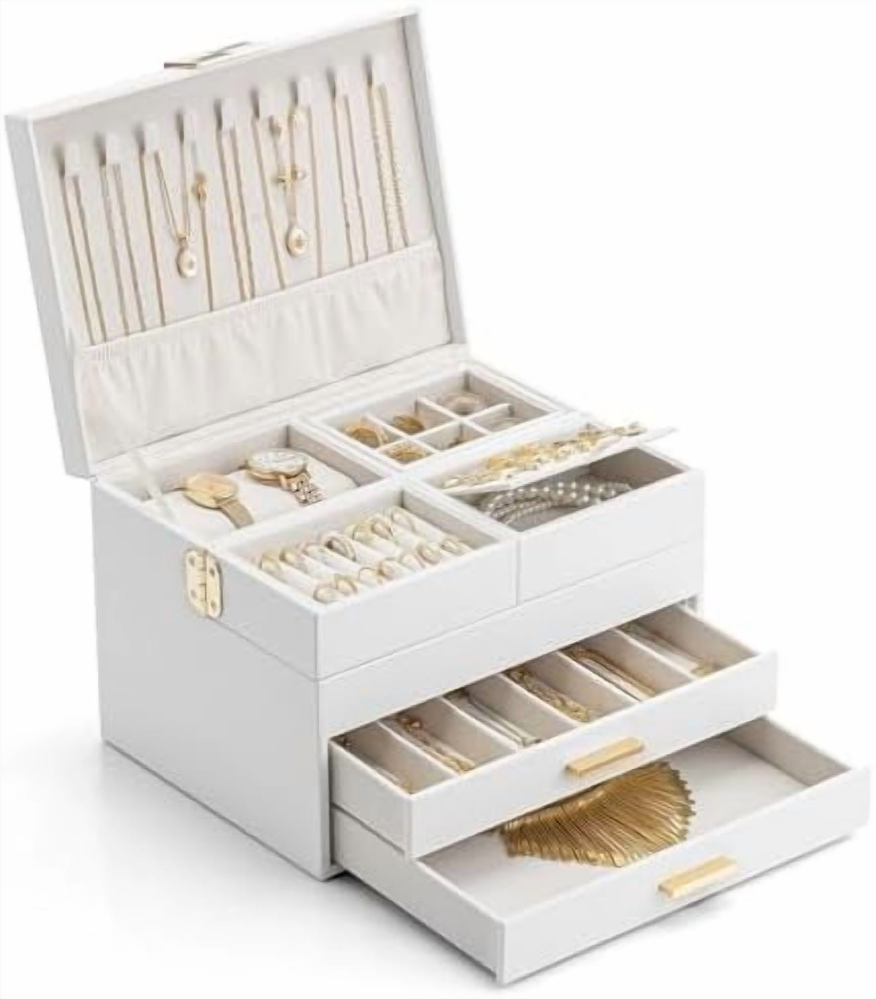 4 Layers Jewelry Box - Women Jewelry Box with Retractable Tray ...