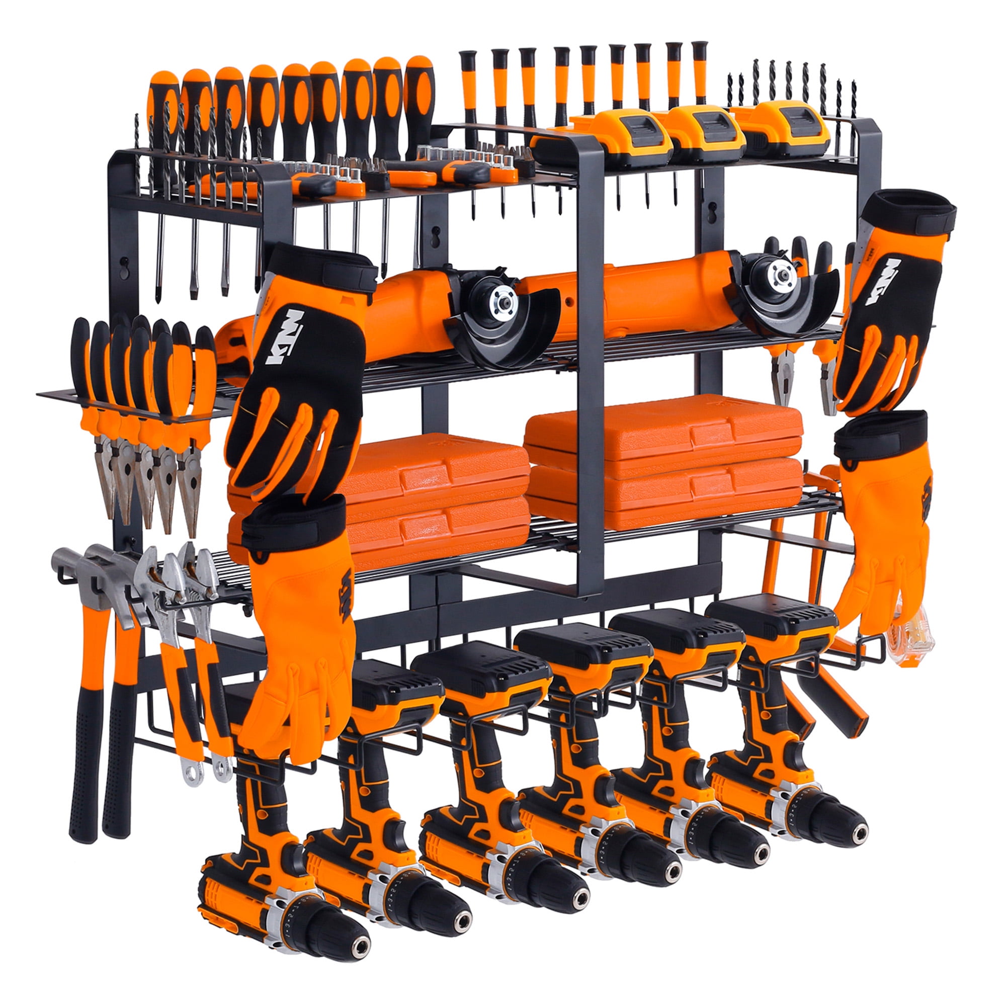 4 Layers Metal Power Tool Storage Rack with 6 Drill Holder, Large Power ...