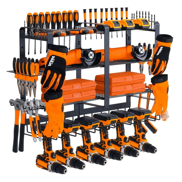 4 Layers Metal Power Tool Storage Rack with 6 Drill Holder, Large Power ...