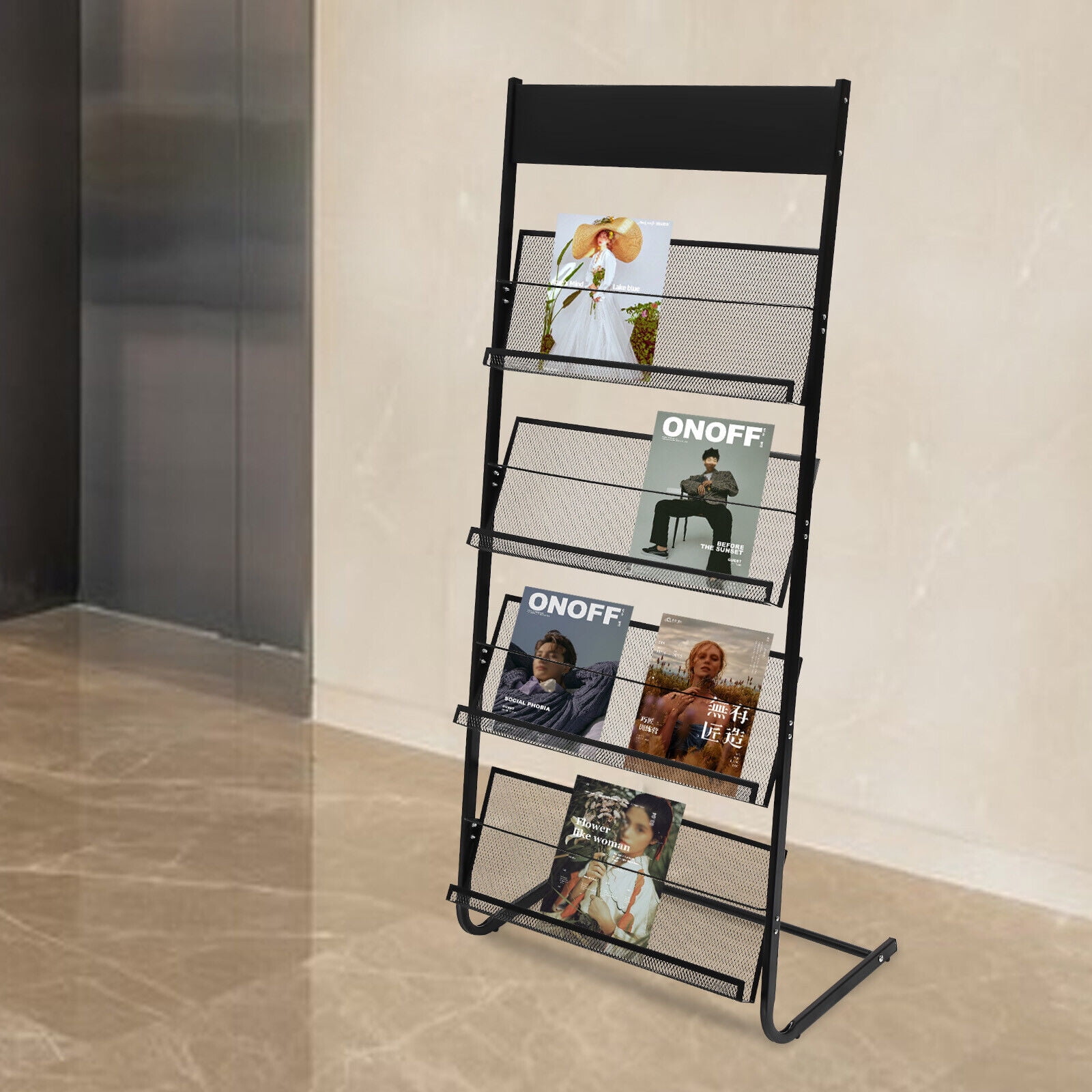 4 Layers Office Newspaper Rack Magazine Stand Literature Holder Book ...
