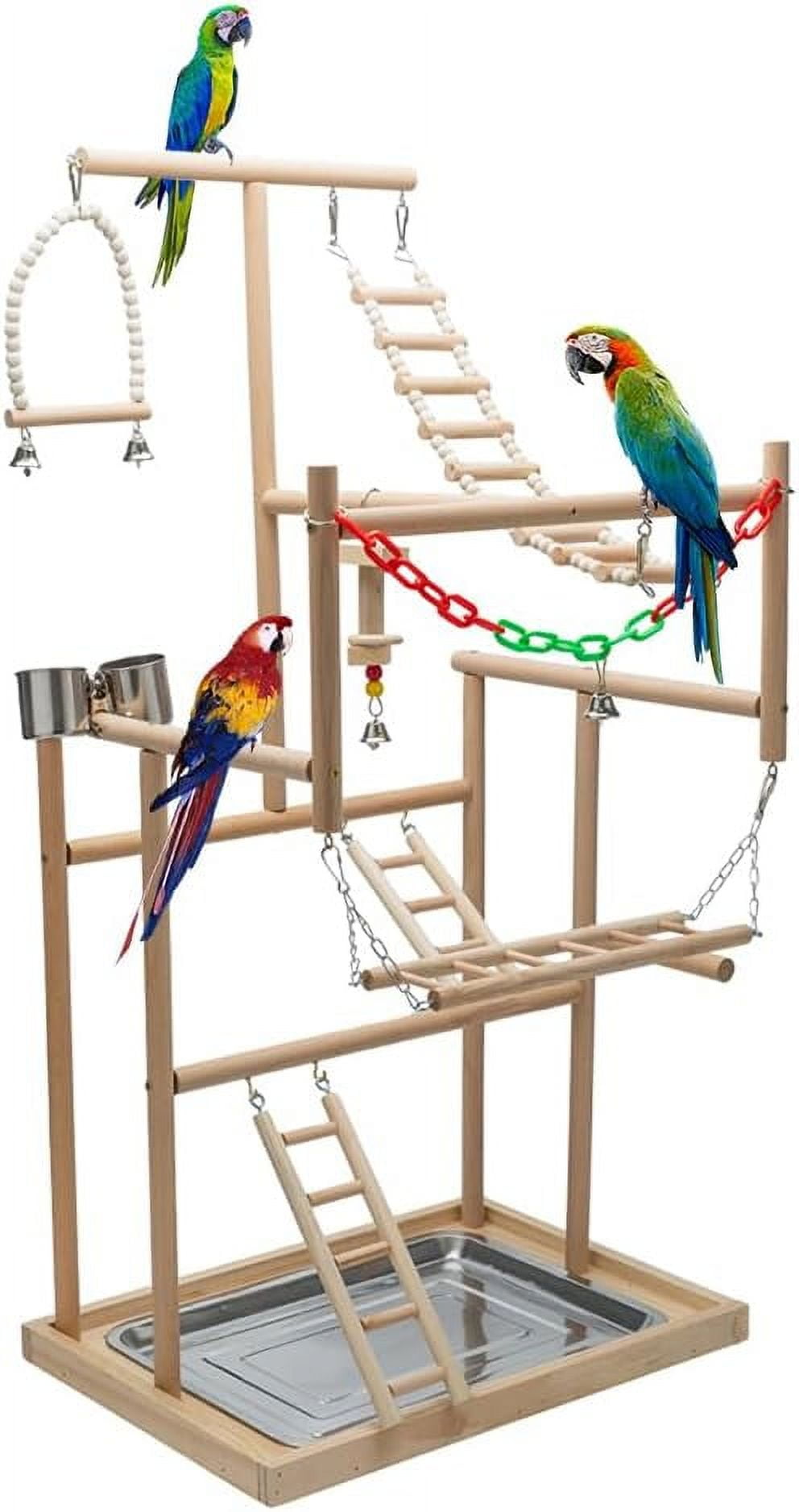 4 Layers Pet Parrot Playstand Large Bird Playground Wood Bird Perch Gym ...