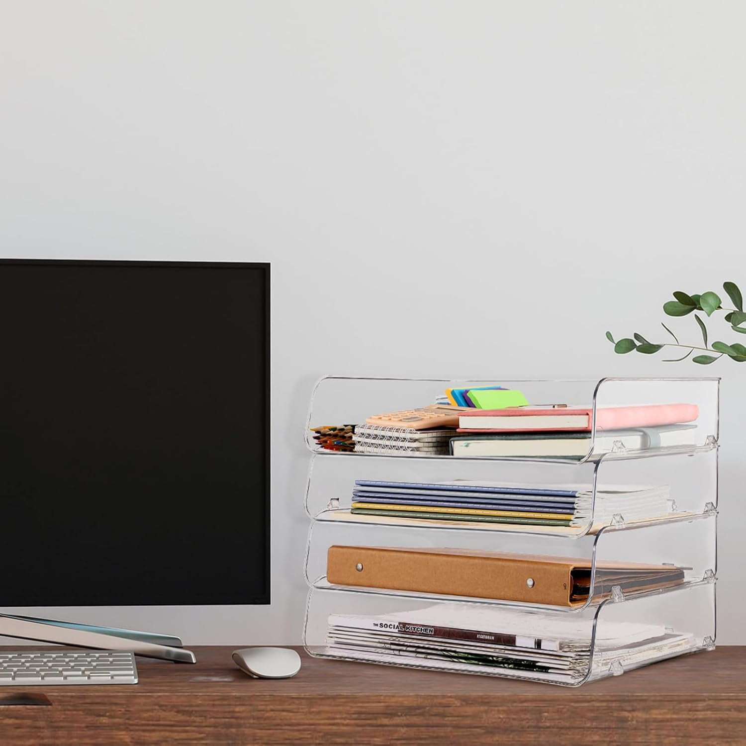 4 Layers Stackable Paper Organizer, Clear PET Desk Tray for Office ...