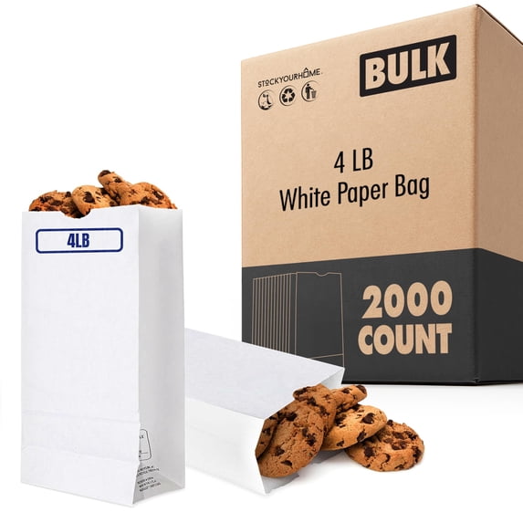 4 Lb White Paper Lunch Bags (2000 Count), Bulk Disposable Sacks for ...