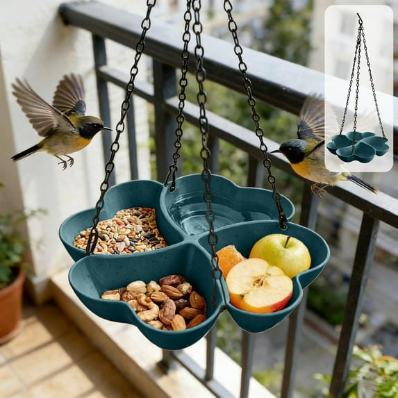 4 Leaf Clover Bird Feeder and Waterer, Outdoor Hanging Dual Compartment ...
