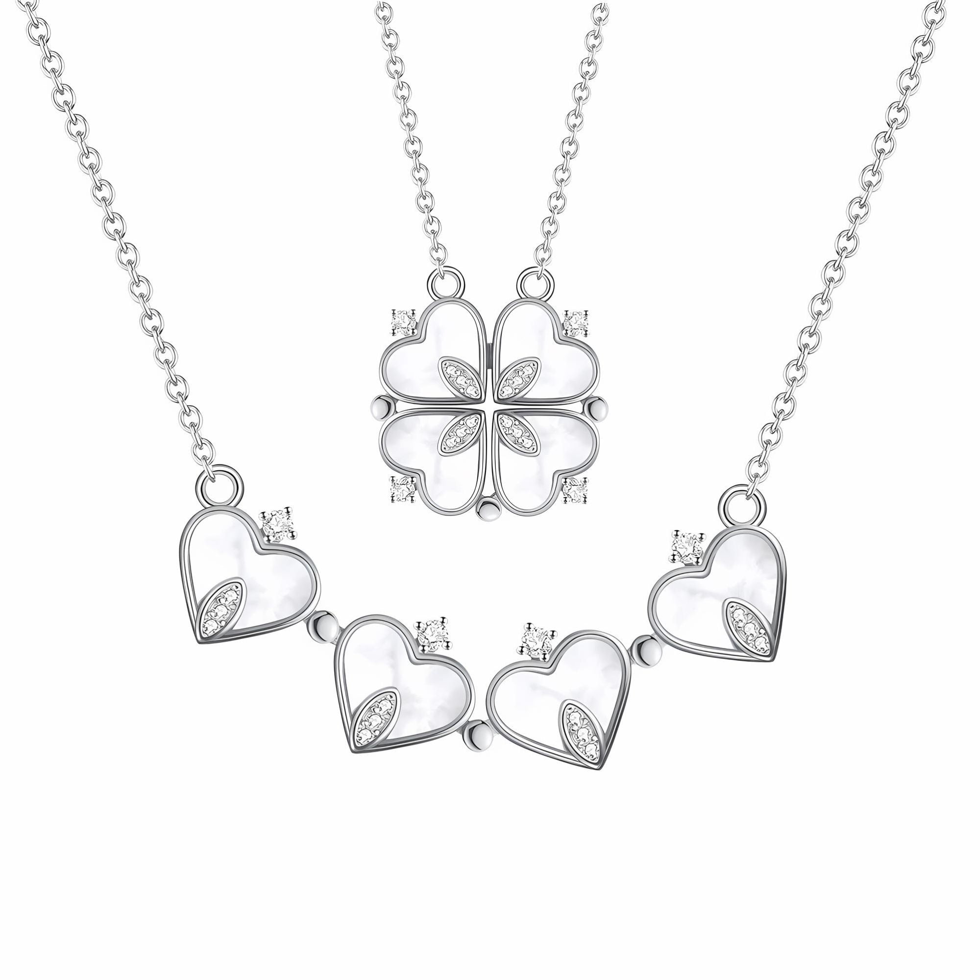 4 Leaf Clover Heart Pendant Necklace for Women Magnetic Sterling Silver ...