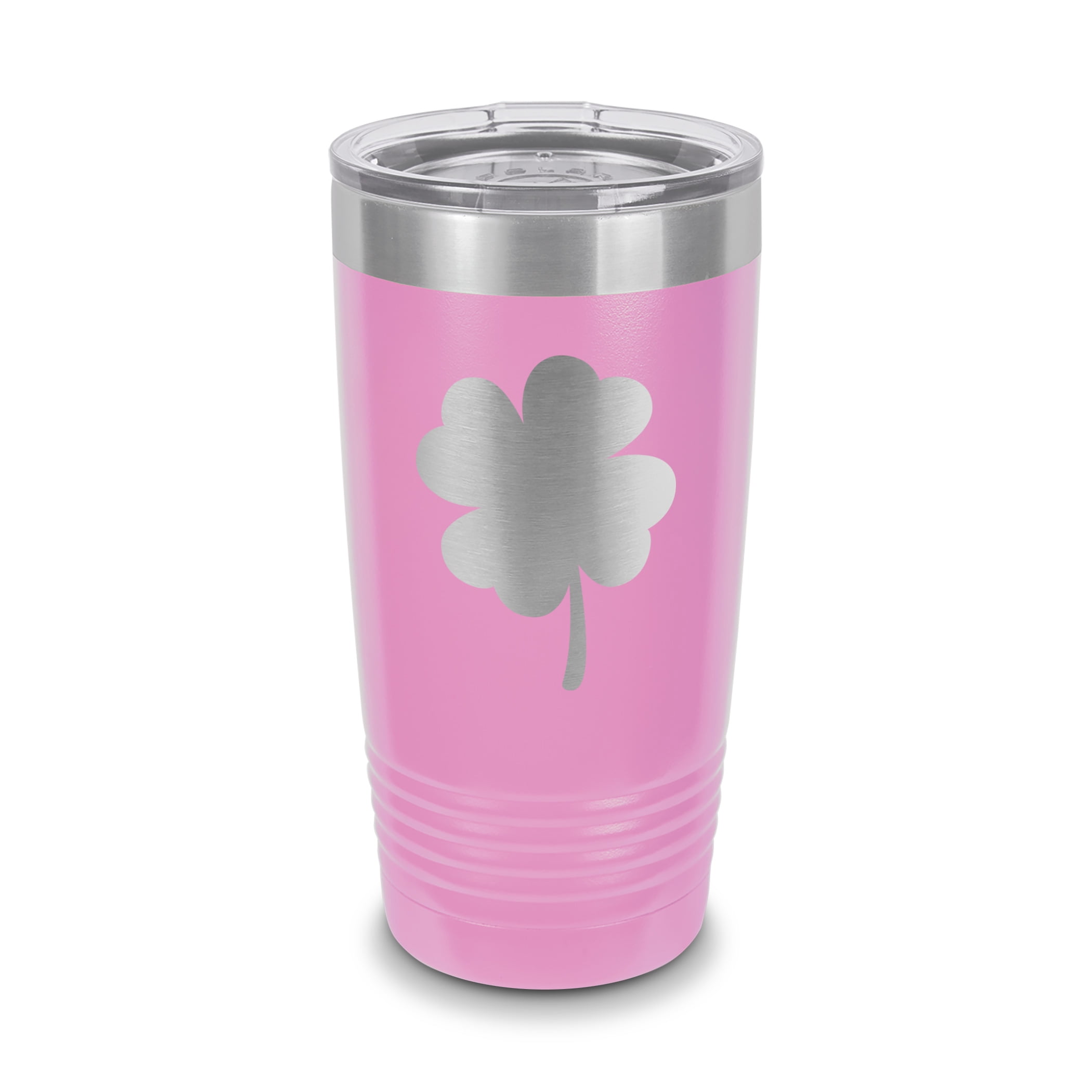 4 Leaf Clover Tumbler 20 oz - Laser Engraved w/ Clear Lid - Stainless ...