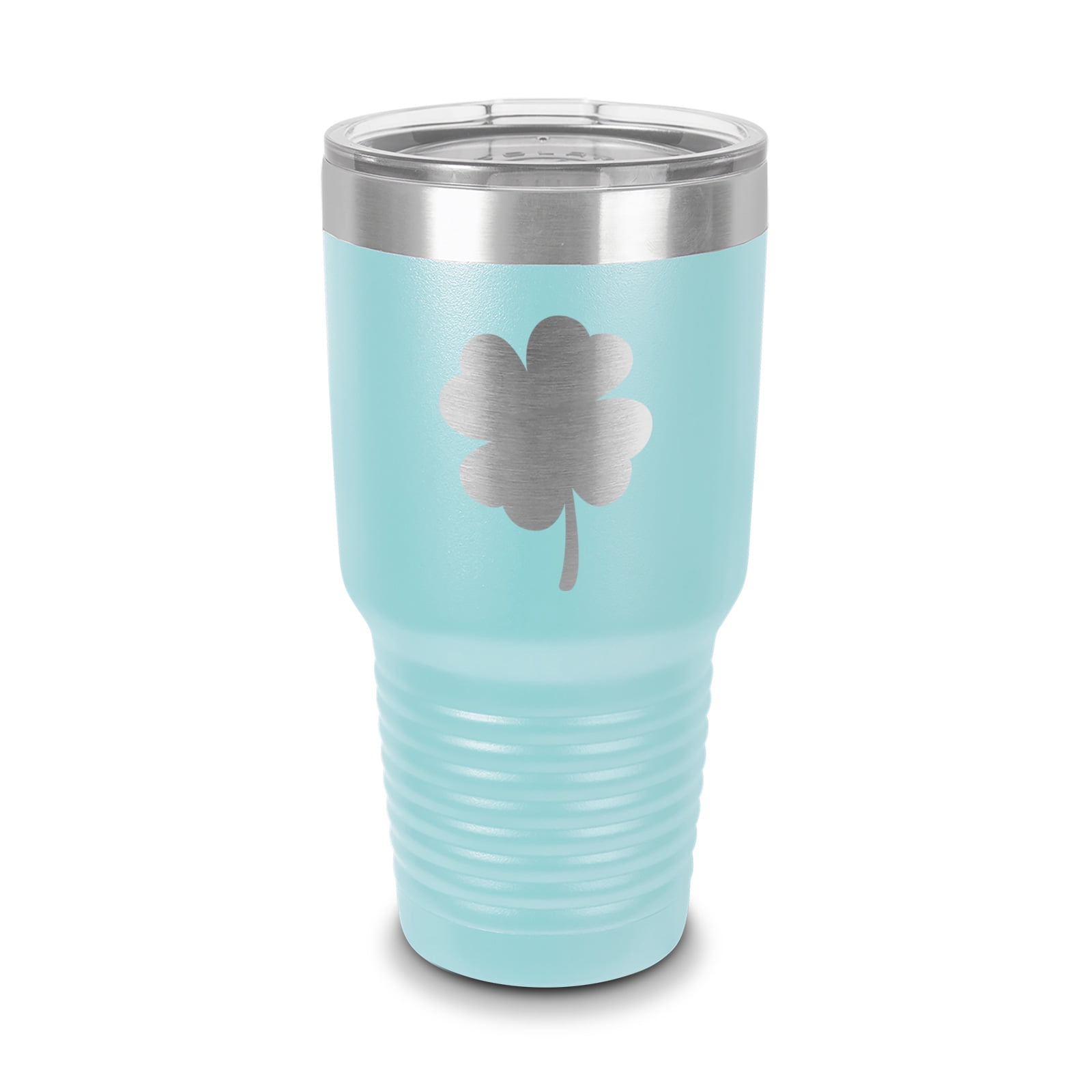 4 Leaf Clover Tumbler 30 oz - Laser Engraved w/ Clear Lid - Stainless ...