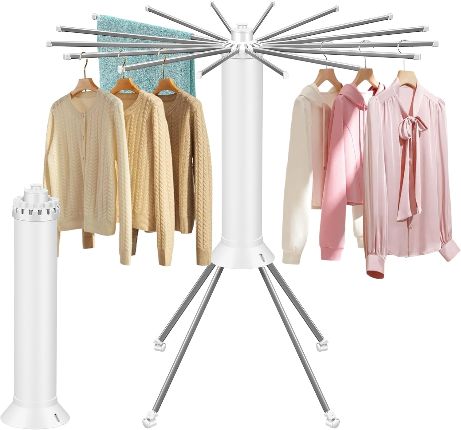 4-Legged Foldable Clothes Drying Rack with Wheels, Heavy-Duty Laundry ...