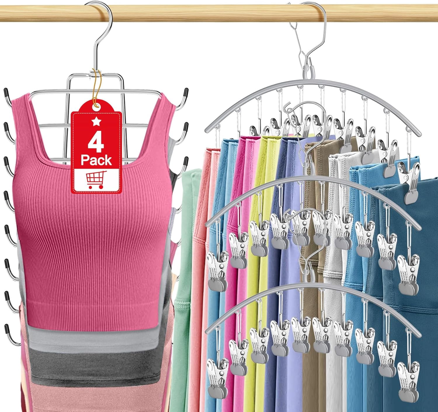 4 Legging Organizer for Closet , 3 Pants Leggings Hangers with 30 Clips ...
