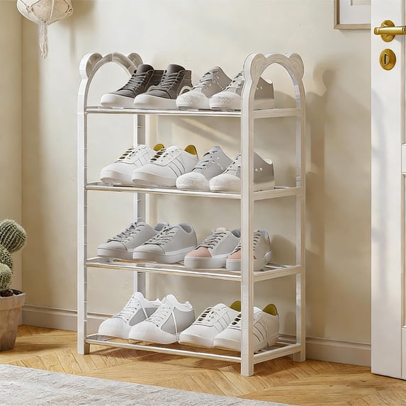 4-Level Expandable Shoe Storage Rack - Multi-Purpose Plastic Organizer ...