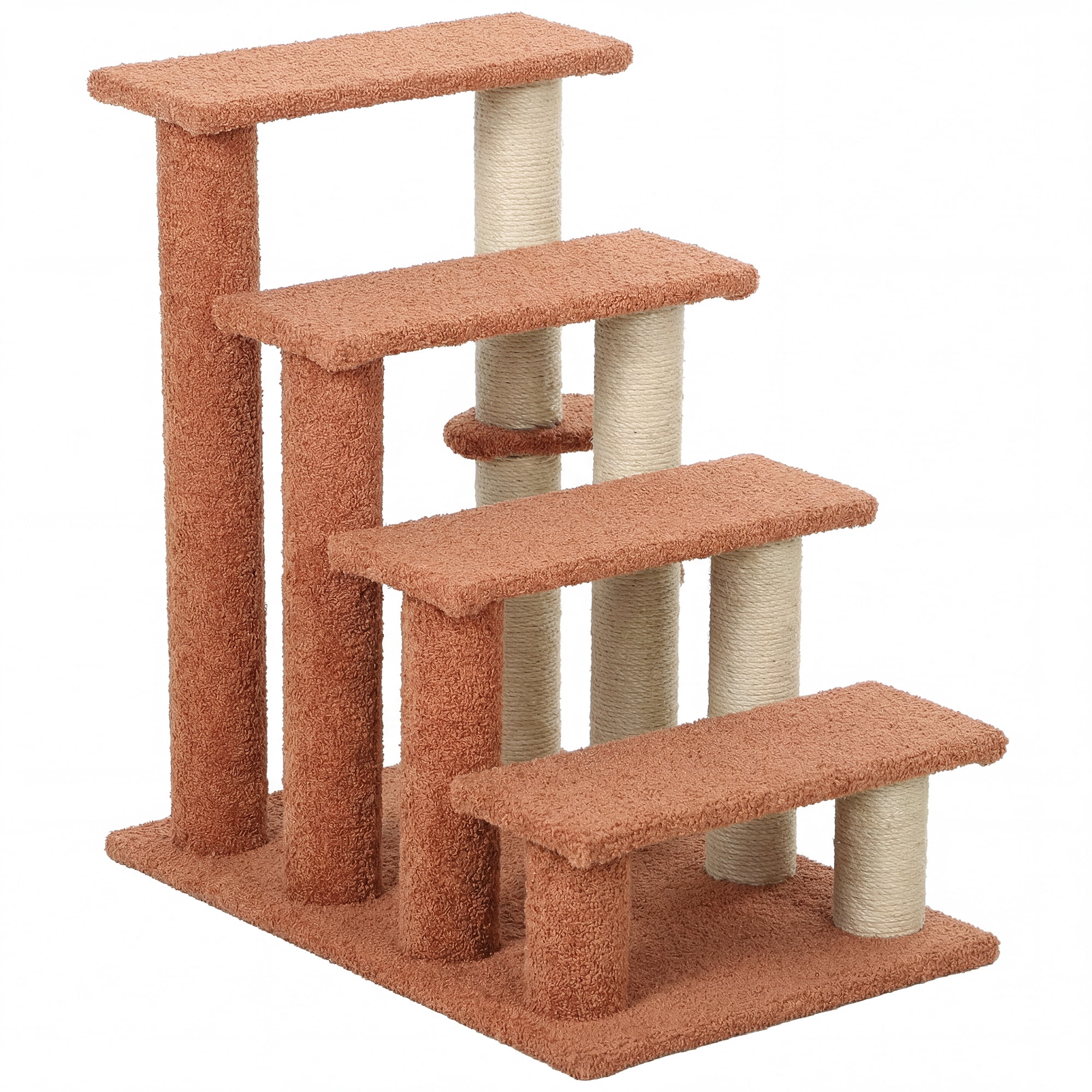 4 Levels Cat Steps with Scratching Posts for High Bed, Sofa, Brown ...