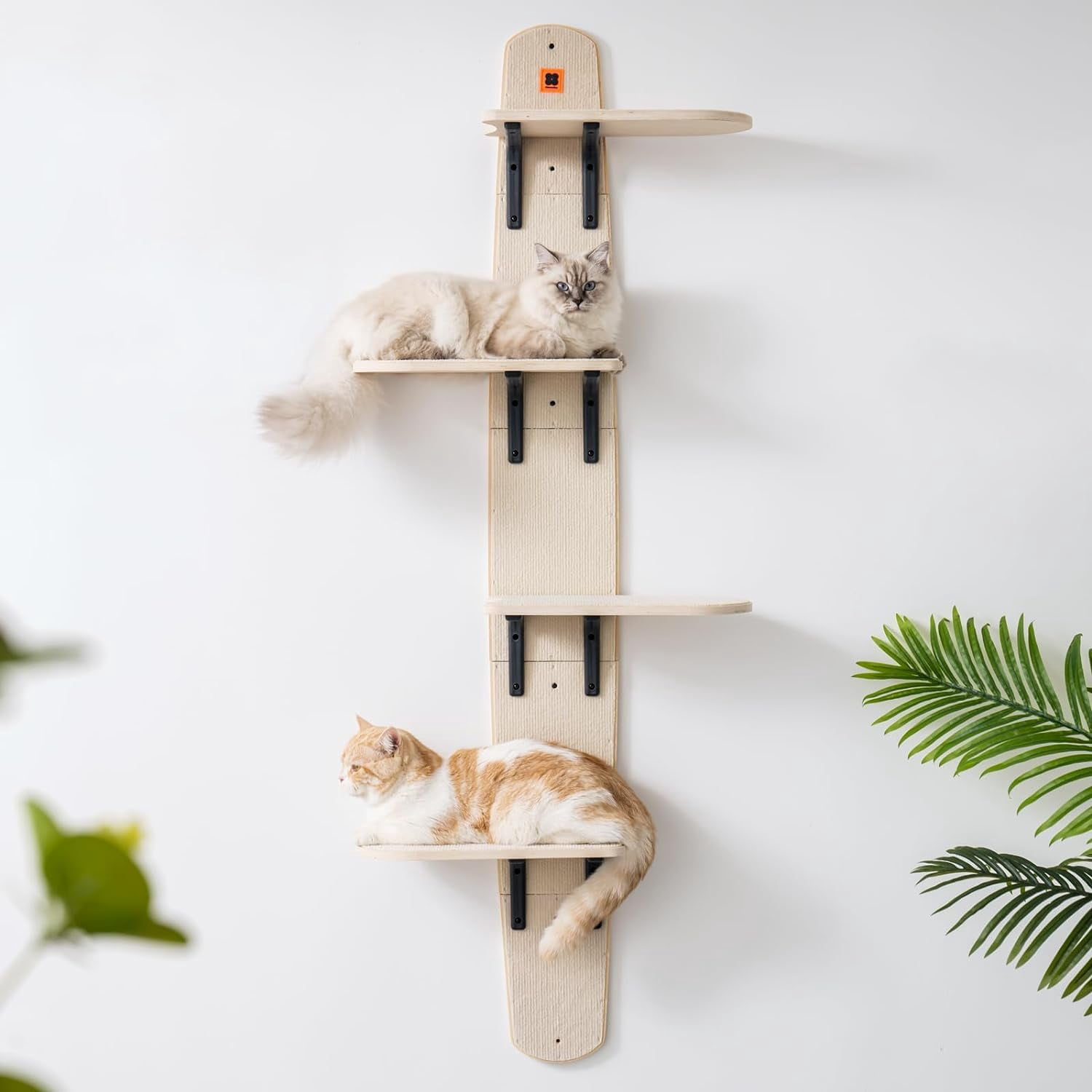 4-Levels Wall Mounted Cat Climber Shelves Tree Wooden Cat Wall ...