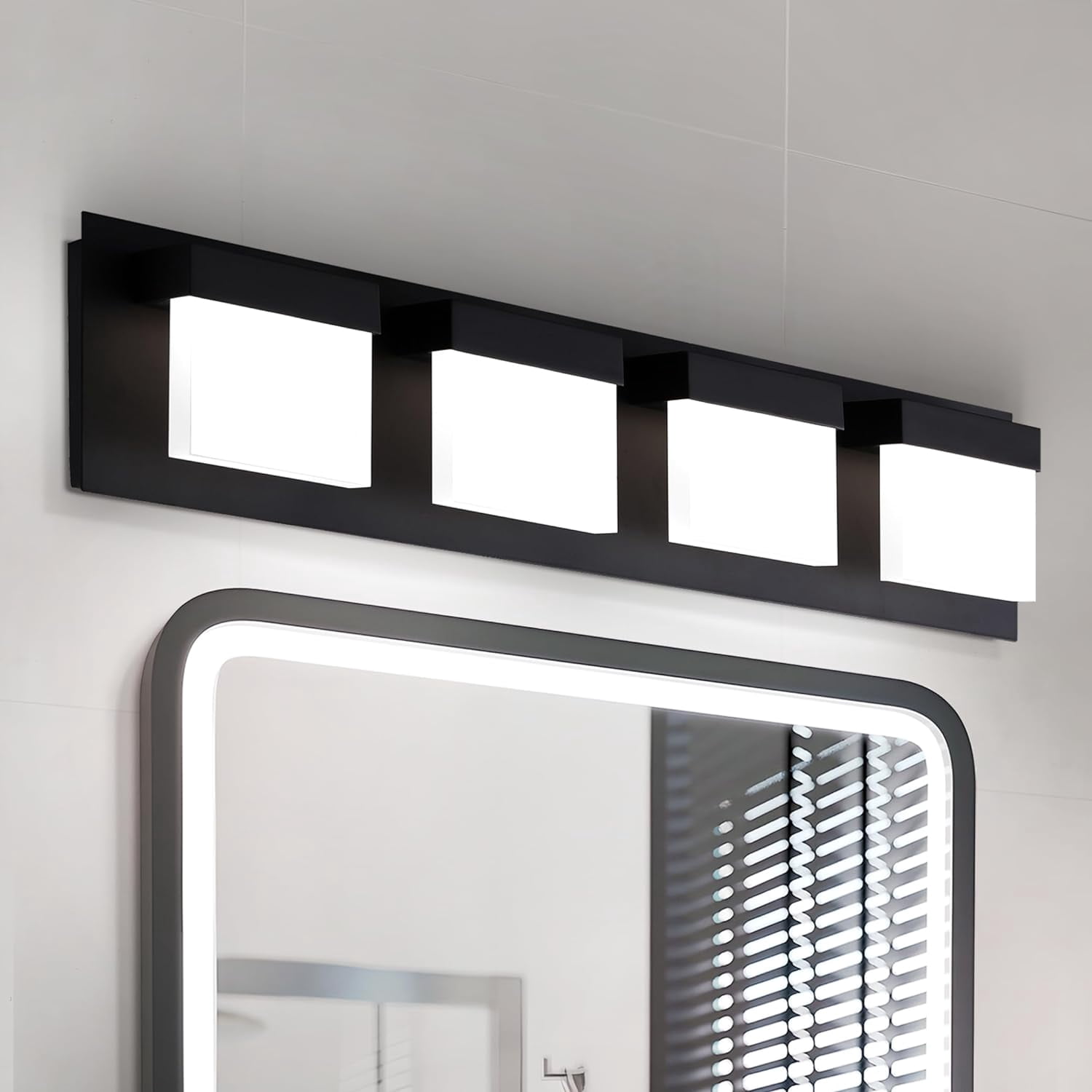 4 Light 24 Inch LED Bathroom Vanity Light Fixtures - Matte Black 23W ...
