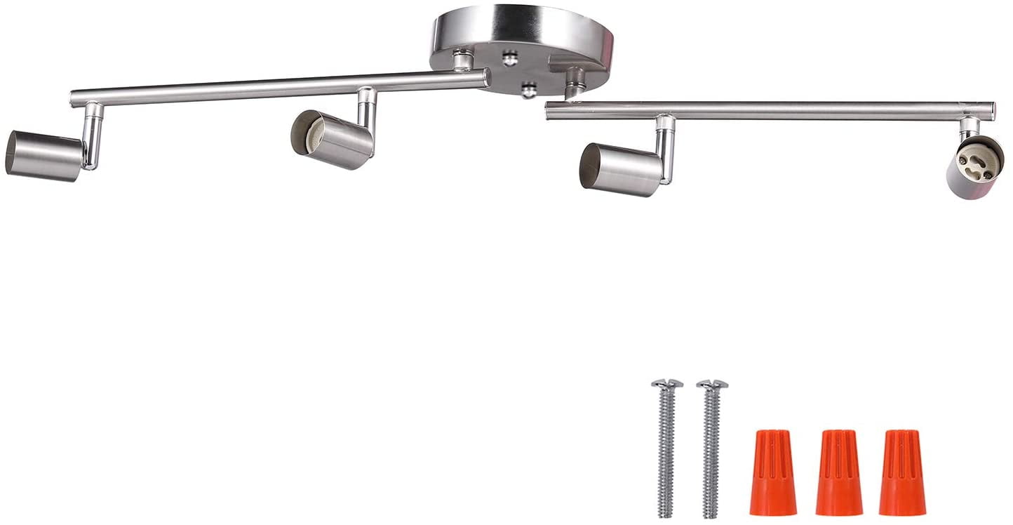 AIBOO 4-Light Dimmable Track Lighting Kit, Satin Nickel, Foldable Arms ...