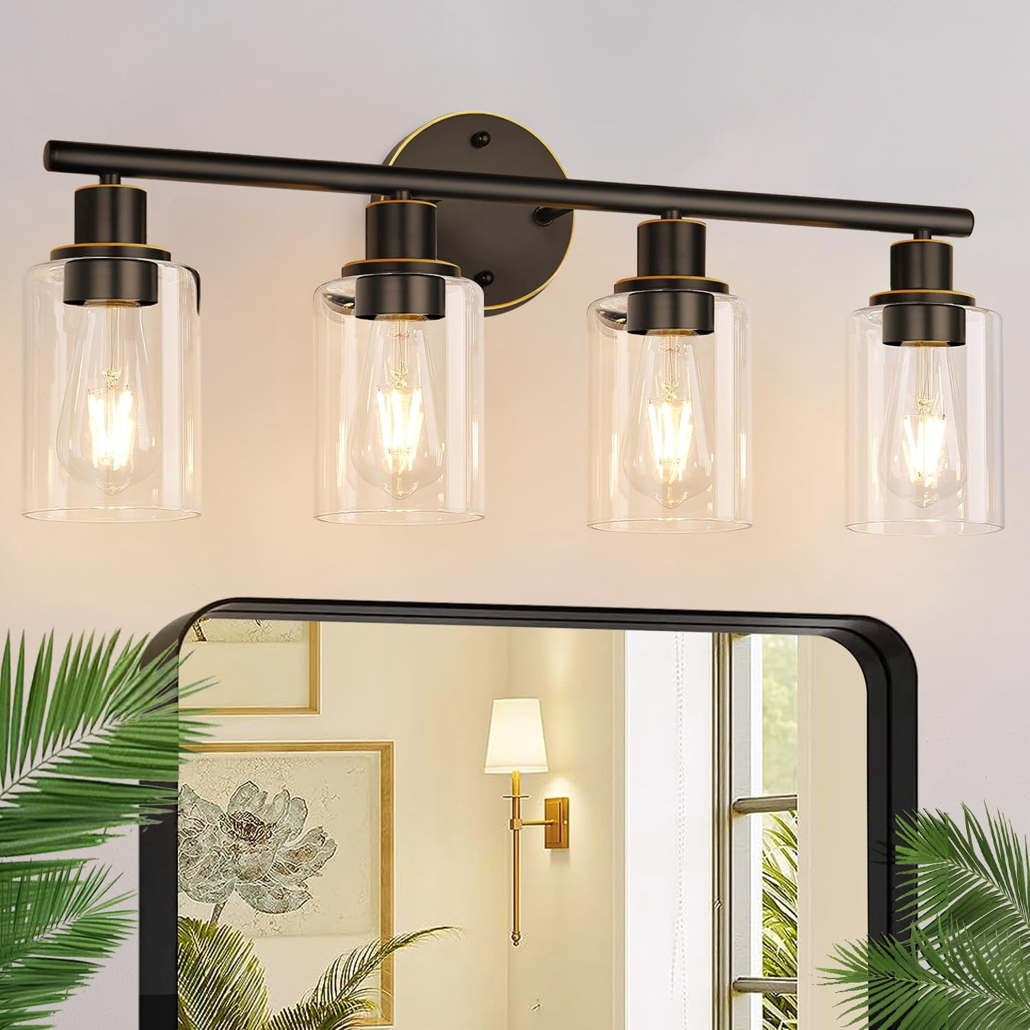 4-Light Bathroom Light Fixtures, Brown and Gold Modern Vanity Lights ...