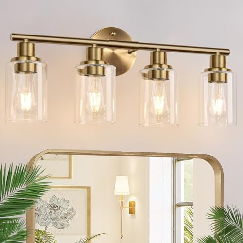 4-Light Bathroom Light Fixtures, Brushed Brass Modern Vanity Lights ...