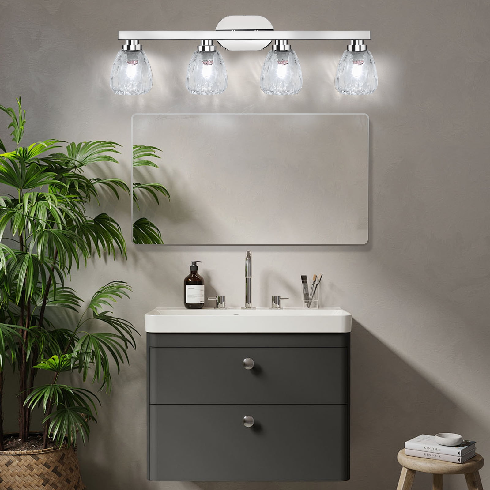 4 Light Bathroom Light Fixtures, Chrome Vanity Light Fixtures Over ...