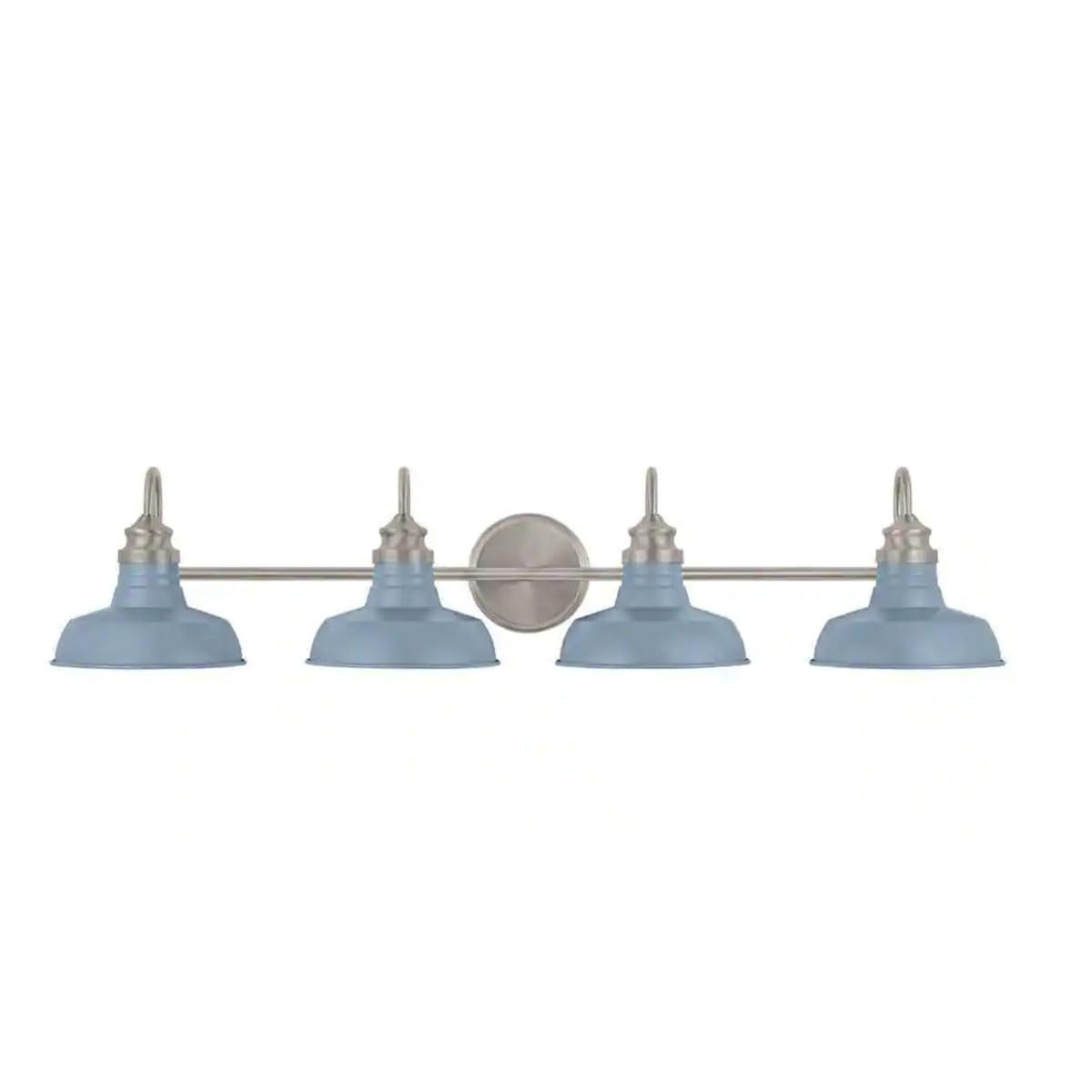 4-Light Bathroom Vanity Light in Brushed Nickel with Slate Blue Shades ...