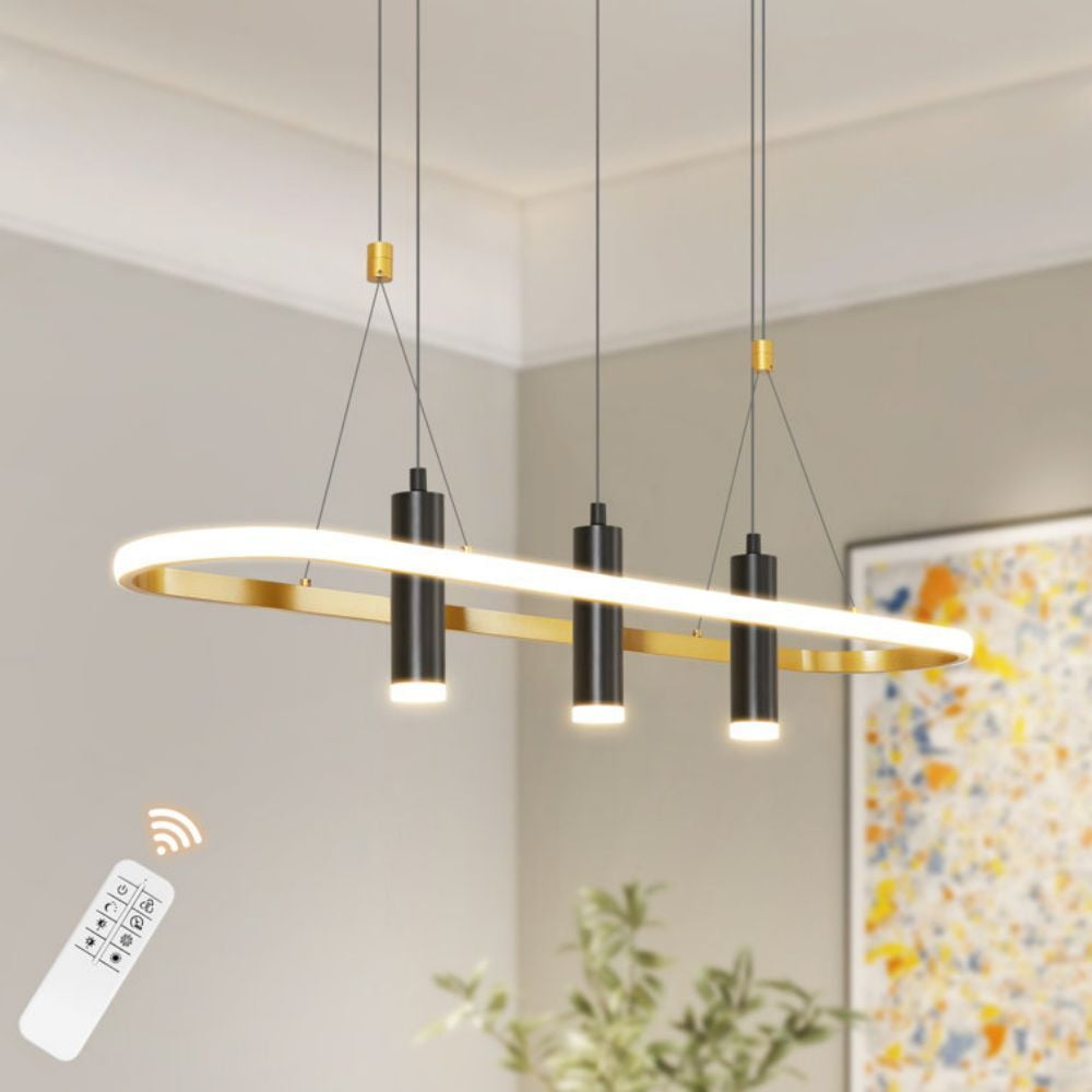 4-Light Chandeliers with Remote Control for Dining Room, Modern Dimmable LED Linear Pendant ...