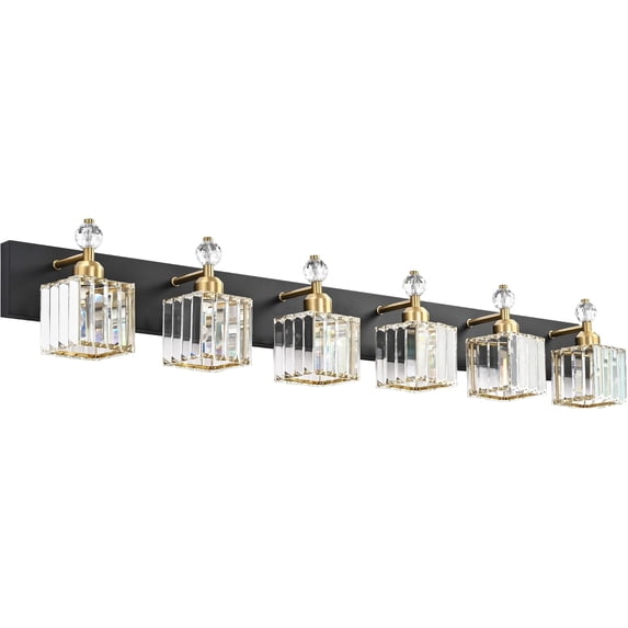 4-Light Crystal Bathroom Vanity Light Modern Black and Gold Bathroom ...