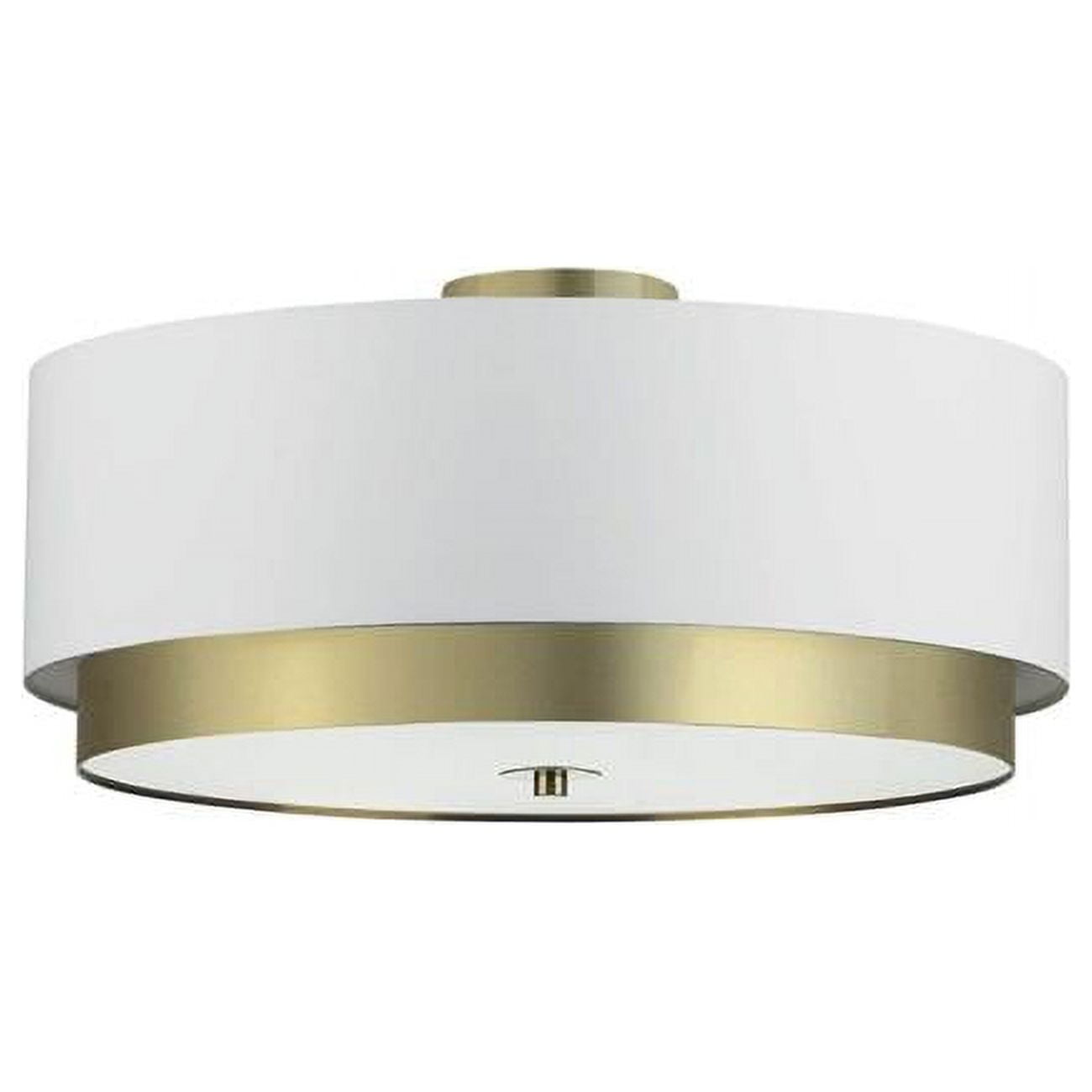 4 Light Flush Mount, Aged Brass with White Shade & Frosted Glass ...