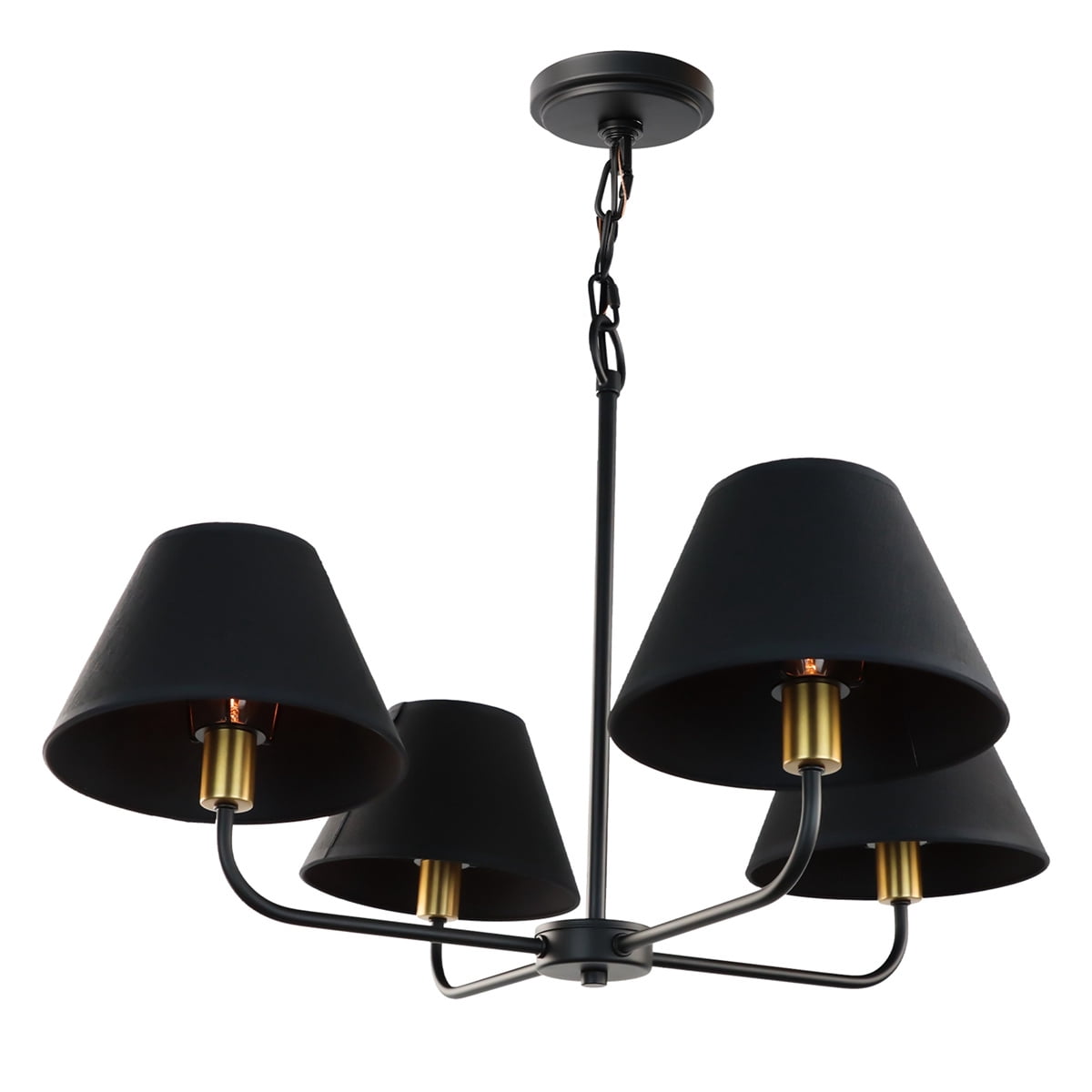 4-Light Height Adjustable Chandelier with Fabric Shades, Mid-Century ...