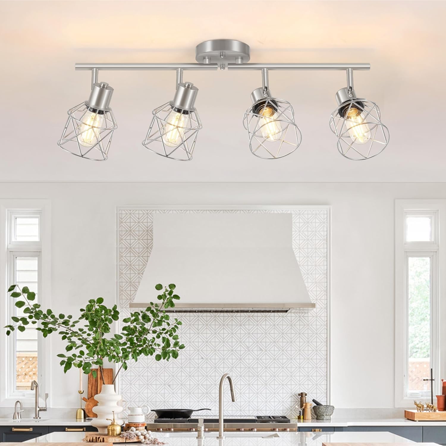 4-Light Kitchen Lighting Fixtures, Adjustable Multi-Directional Brushed ...