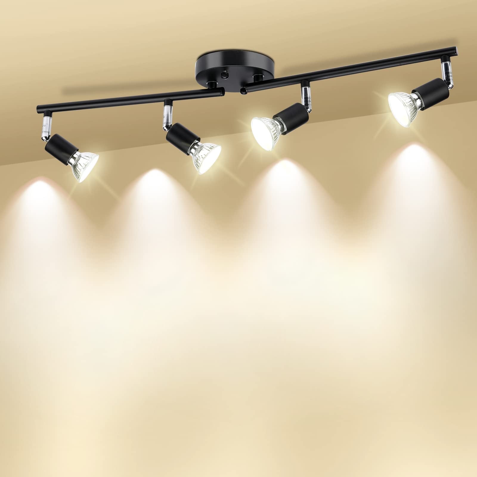 4-Light LED Track Lighting Kit, Foldable Ceiling Spotlights with ...