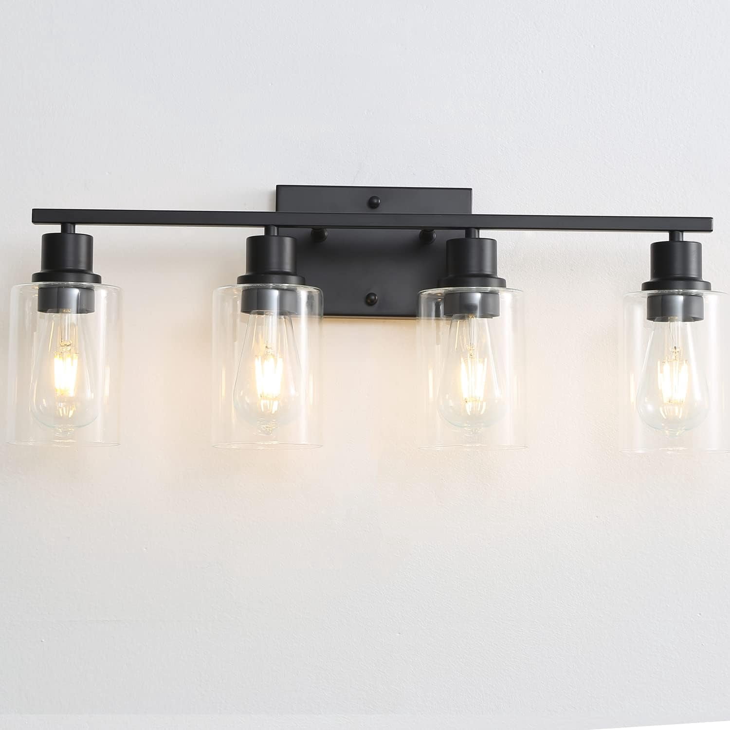 4-Light Matte Black Bathroom Vanity Light Fixtures with Clear Glass ...