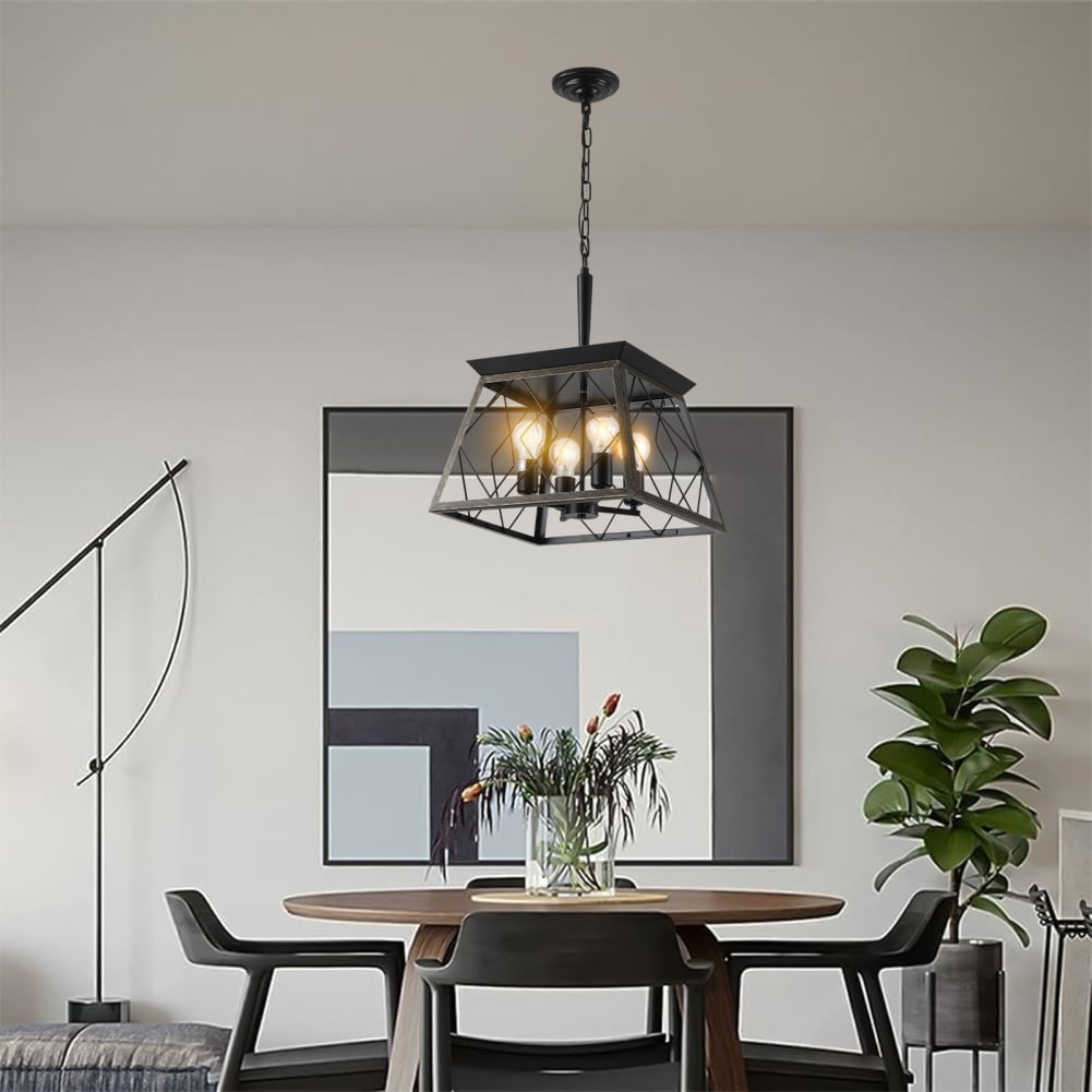 4-Light Retro Farmhouse Chandelier Light With Chain Kitchen Chandelier ...