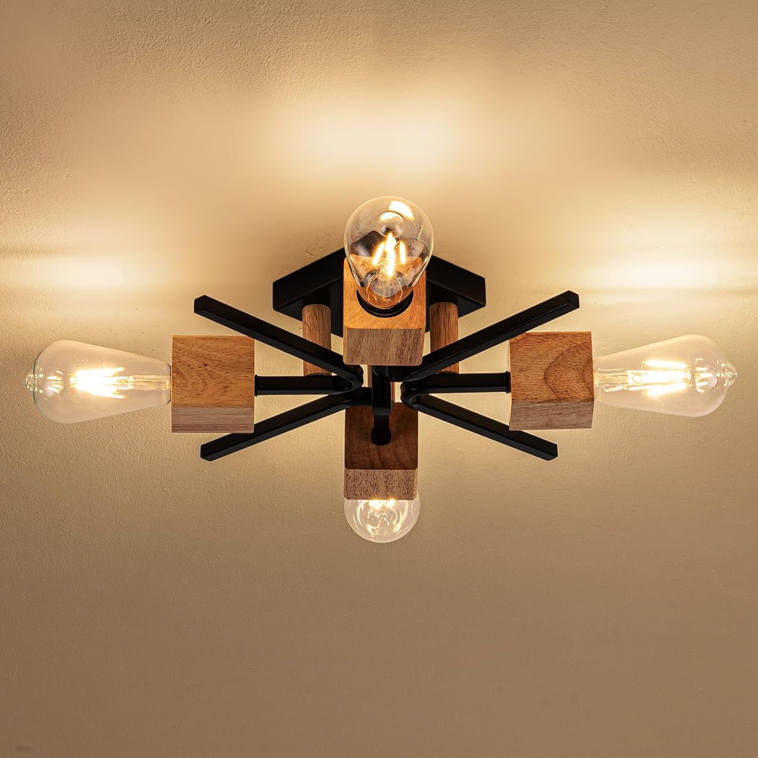 4 Light Sputnik Light Fixture Black Flush Mount Lights Industrial ...