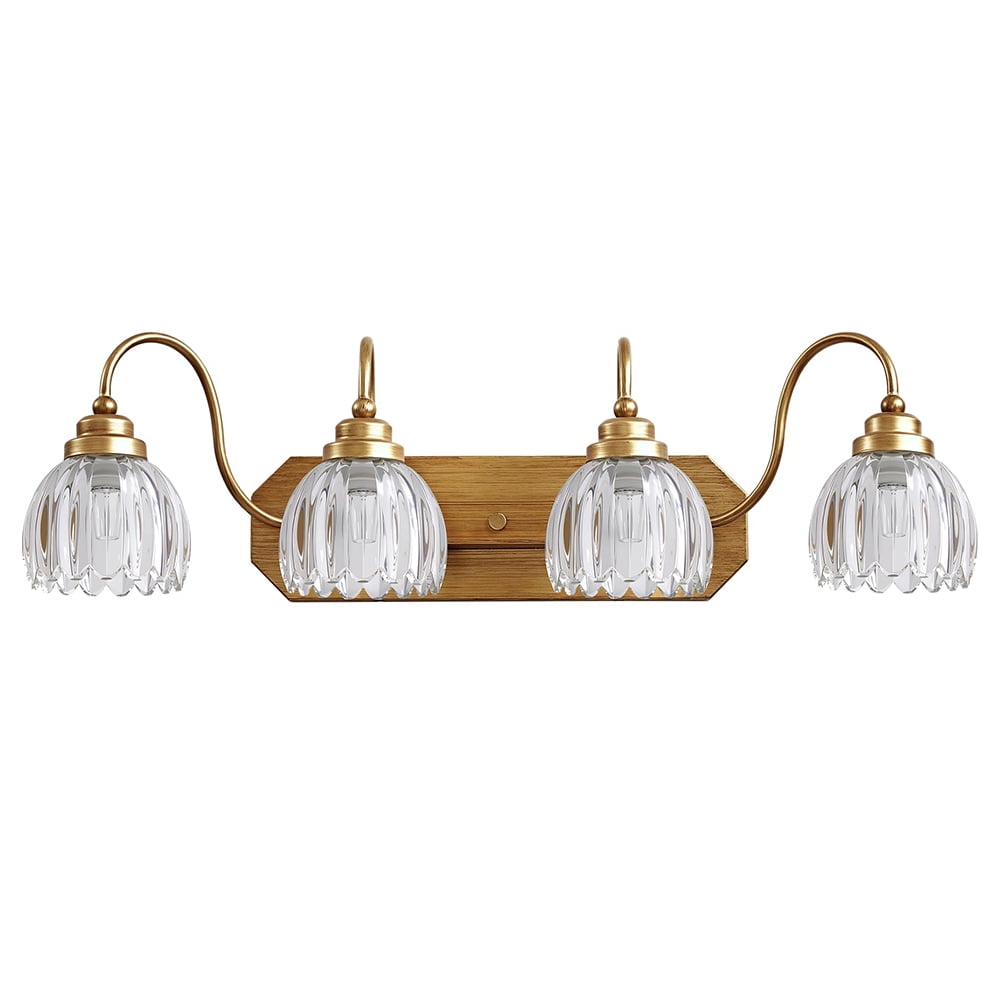 4-Light Vintage Vanity Light, Matte Antique Brass Finish with Crystal ...