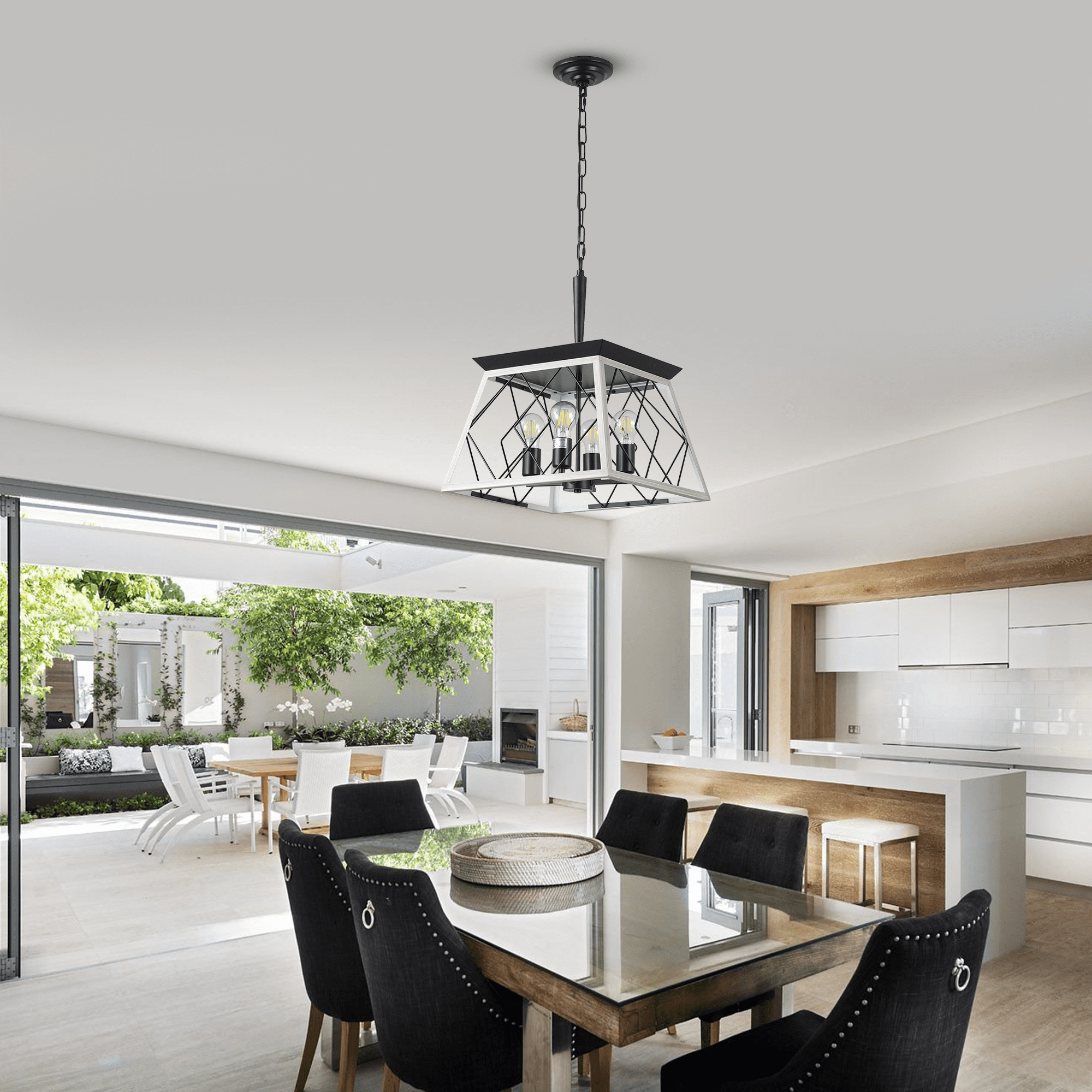 4-Lights Farmhouse Pendant Light Fixture, Adjustable Vintage Kitchen ...
