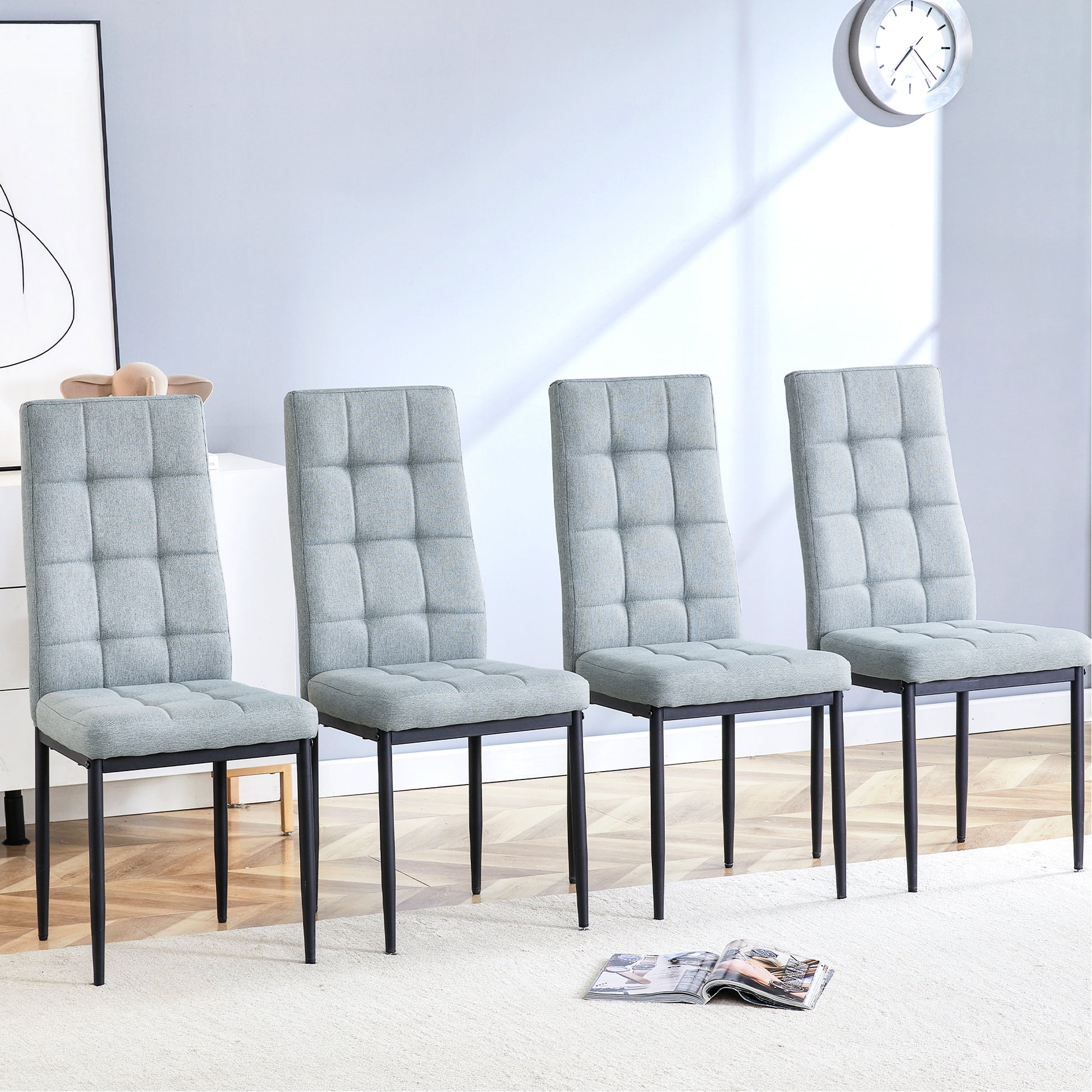 4 Linen Dining Room Seats, Gray, Metal Leg Base, Elegant Appearance ...
