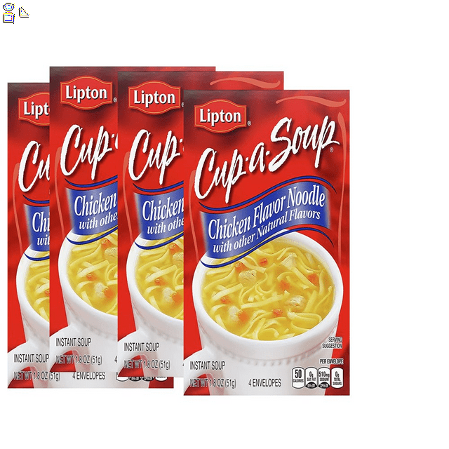 4 Lipton Chicken Cup-A-Soup Instant Soup for a Warm Cup of Soup Chicken Noodle Soup Made with ...