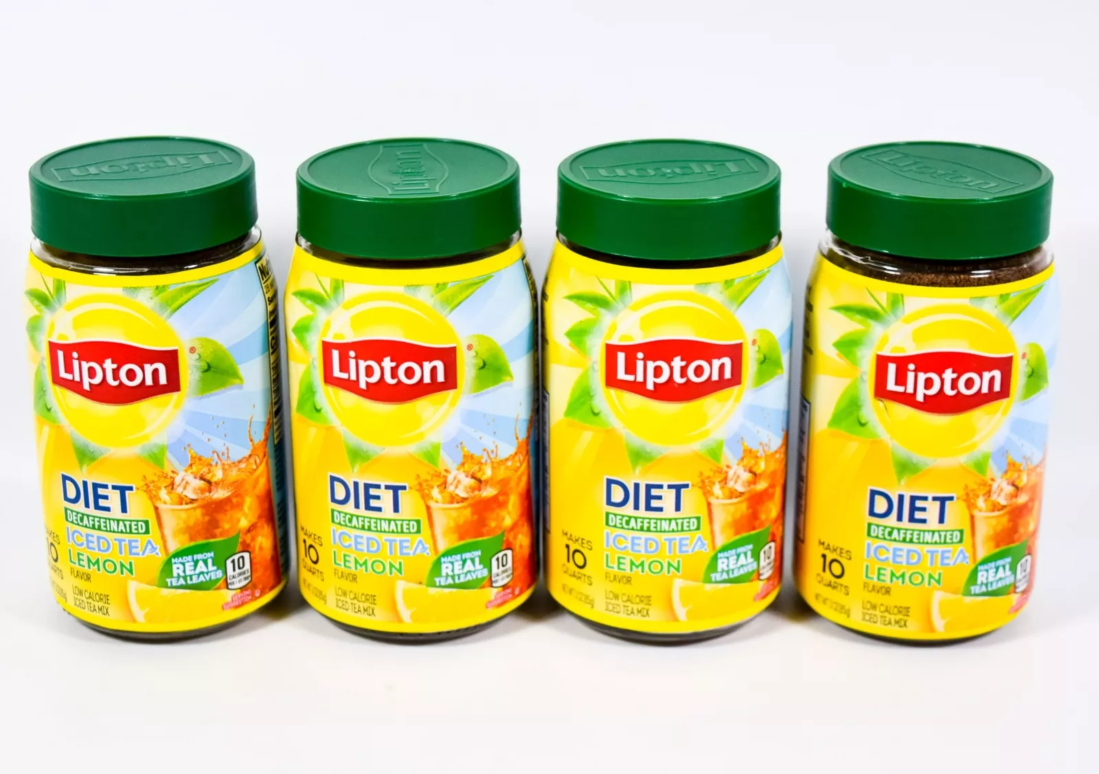 4 Lipton DIET DECAFFEINATED Iced Tea LEMON Flavor Mix 3 oz jar 01/09 ...