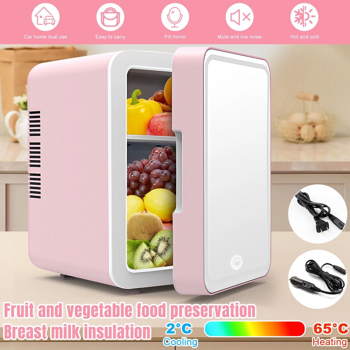 4 Liter Cosmetic Mini Refrigerator with Dimmable LED Lighted Mirror for ...