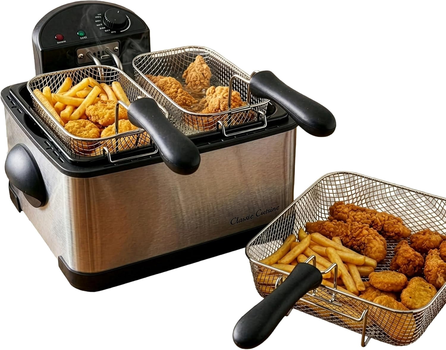 4-Liter Electric Deep Fryer with Dual Baskets Stainless Steel Cool ...