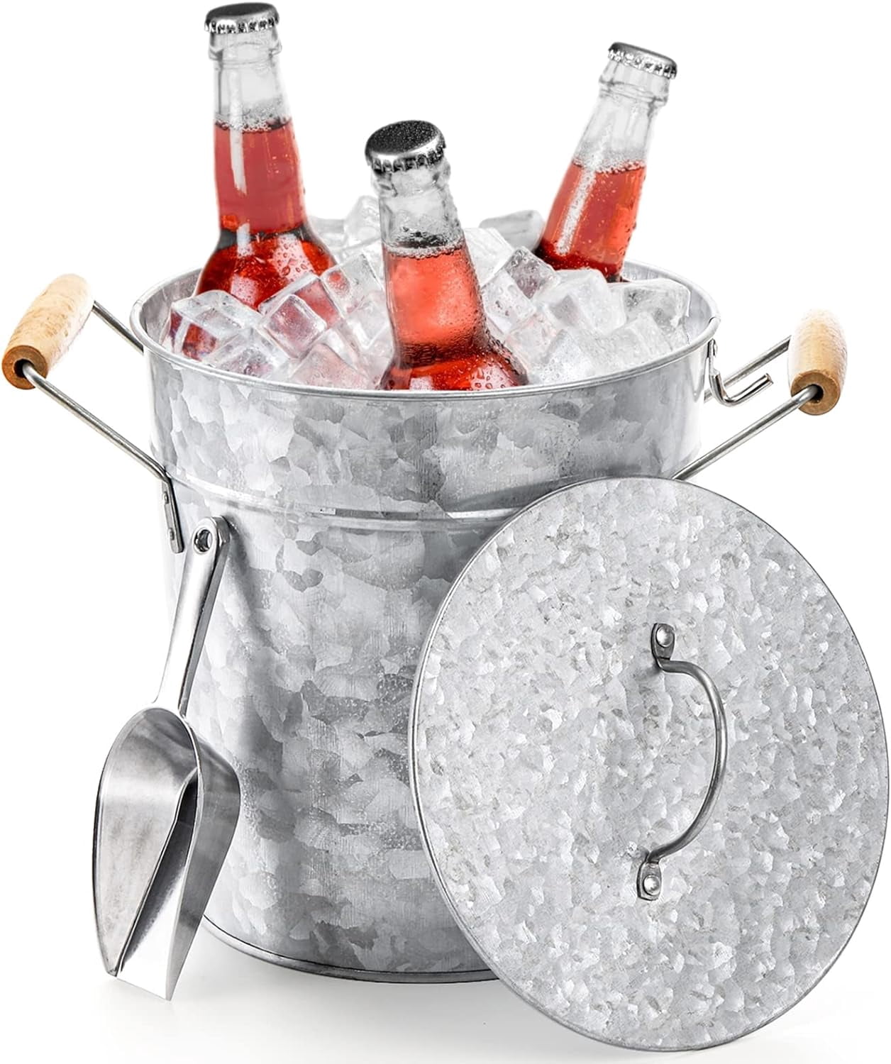 4 Liter Ice Bucket with Lid, Galvanized Metal Beverage Tub with Scoop ...