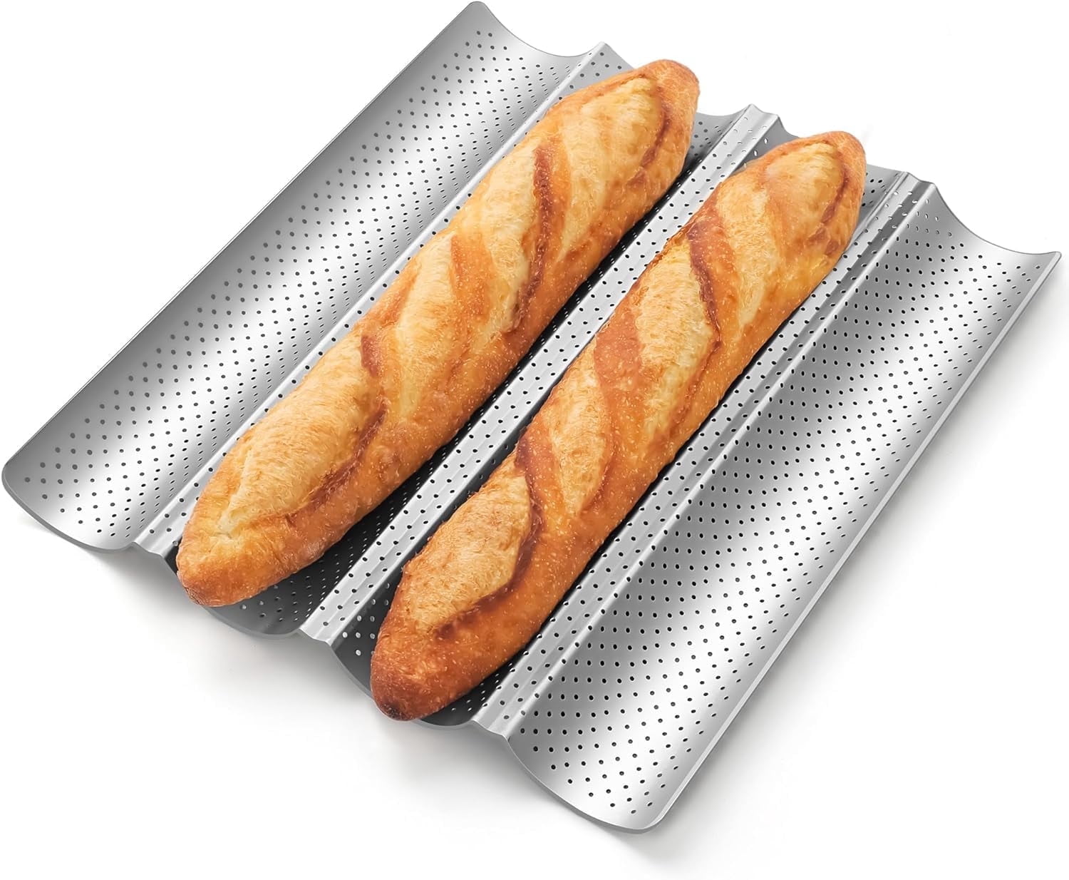 4-Cavity Non-Stick Baguette Pan, Perforated for French Bread Baking ...