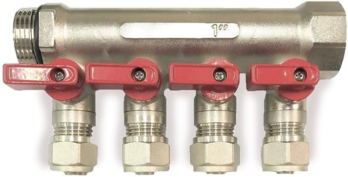 4 Loop 3/4" Plumbing PEX Manifolds 1" trunk w/ 1/2" Pex Ball Valves - 4 ...