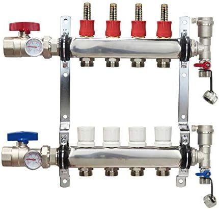 4 Loop Stainless Steel Premium PEX Manifold With 1/2" Connectors for ...