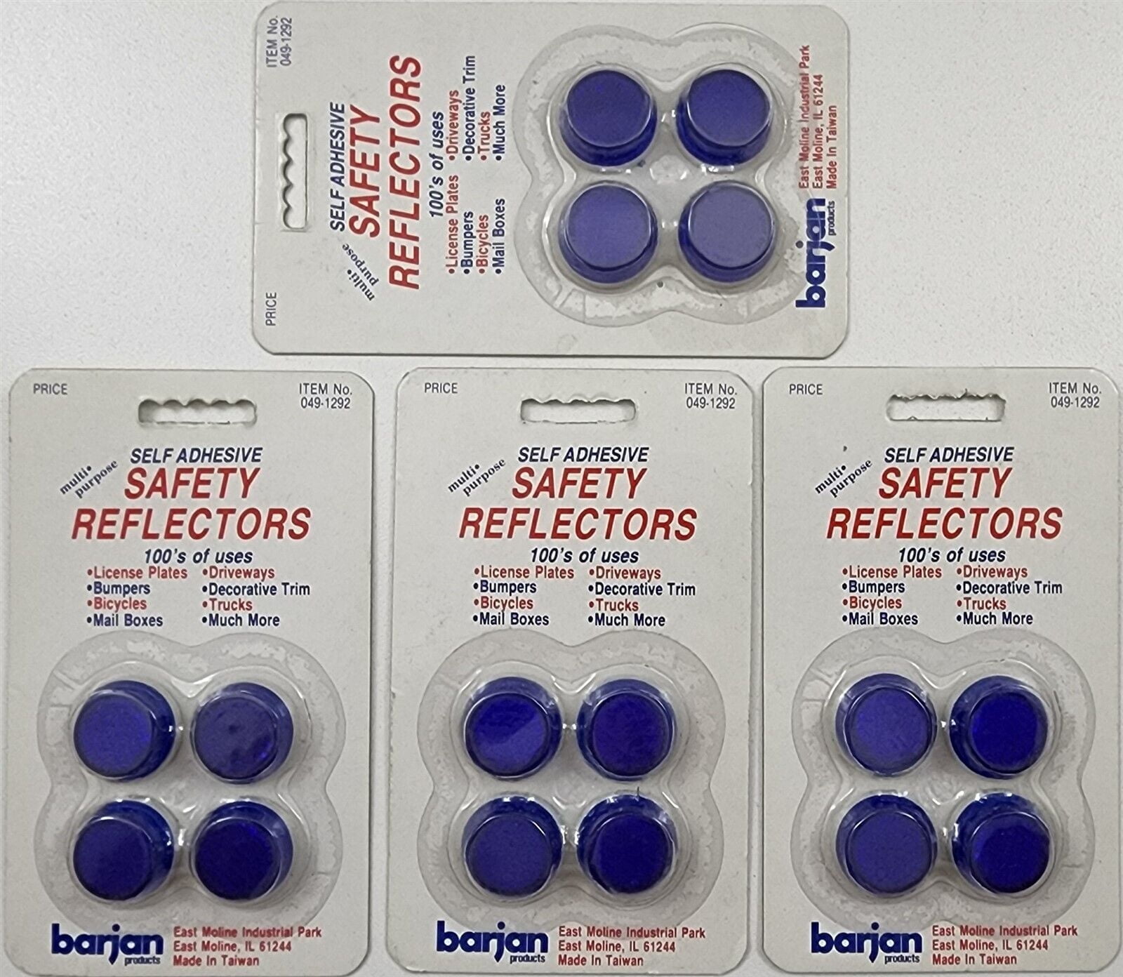 4 Lot Barjan 049-1292 Mini Blue Round Self Adhesive Safety Reflector -4 ...
