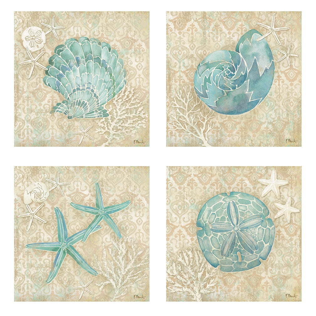 4 Lovely Teal and Brown Ocean Seashell Sand Dollar and Star Fish ...